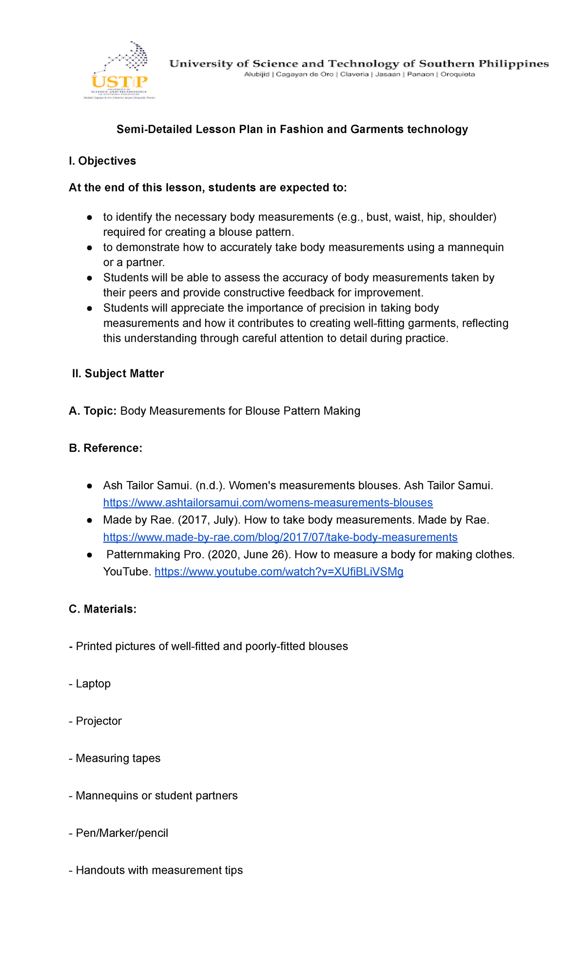 SEMI- Detailed- Lesson-PLAN-IN- Fashion-AND- Garments- Technology ...