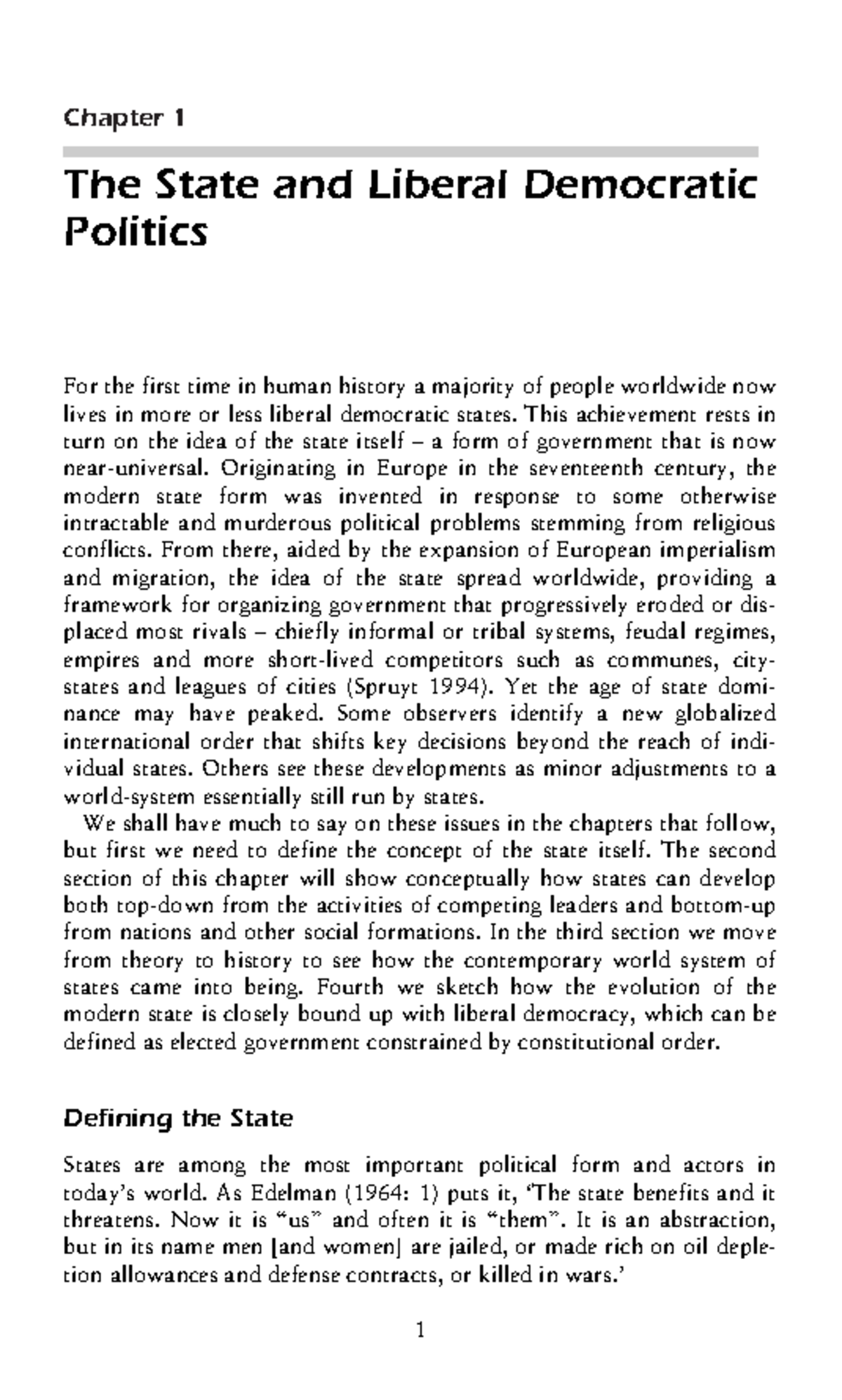 Chapter 1 - The state and liberal democratic politics - Chapter 1 The ...