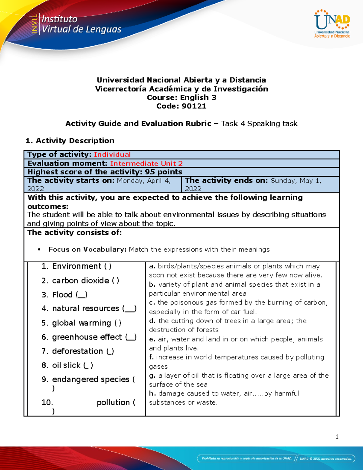 Unit 2 - Task 4 - Speaking task - Activity Guide and Evaluation Rubric ...