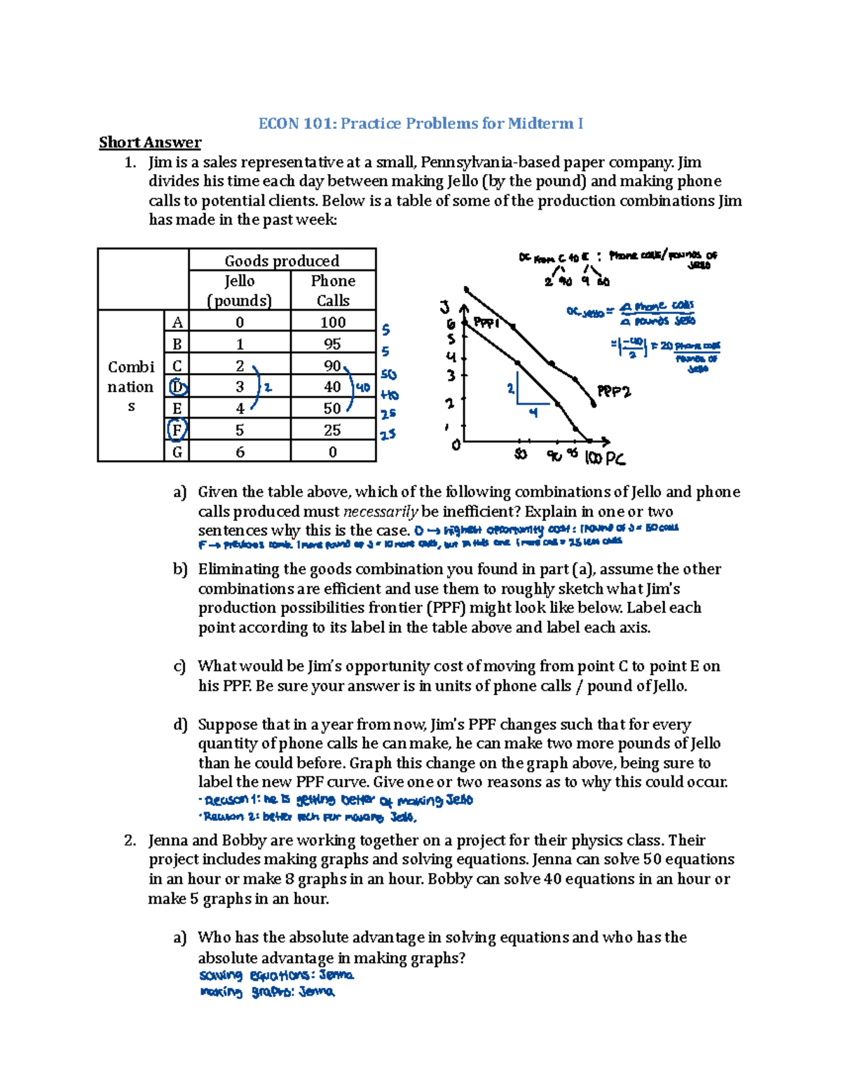 Econ 101 - Midterm 1 Practice Problems - ECON 101: Practice Problems ...