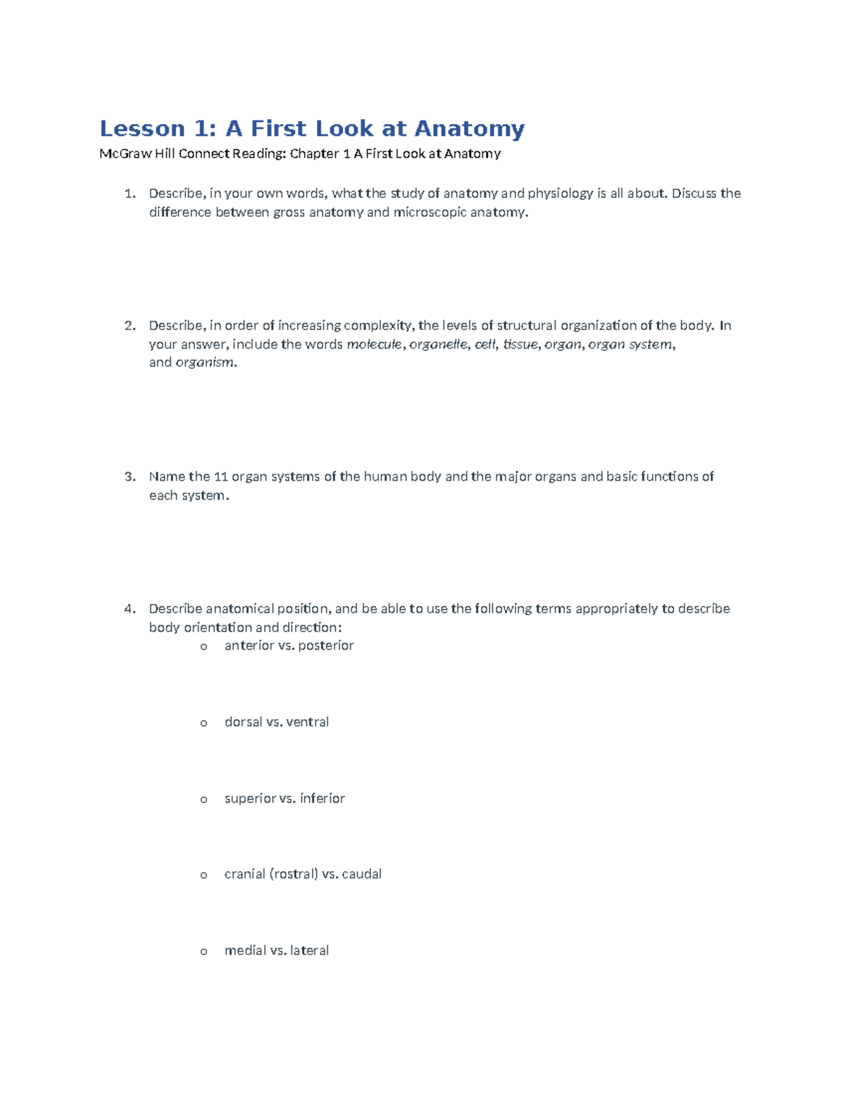 Lesson 1 Guided Notes - chapter1 - Lesson 1: A First Look at Anatomy ...