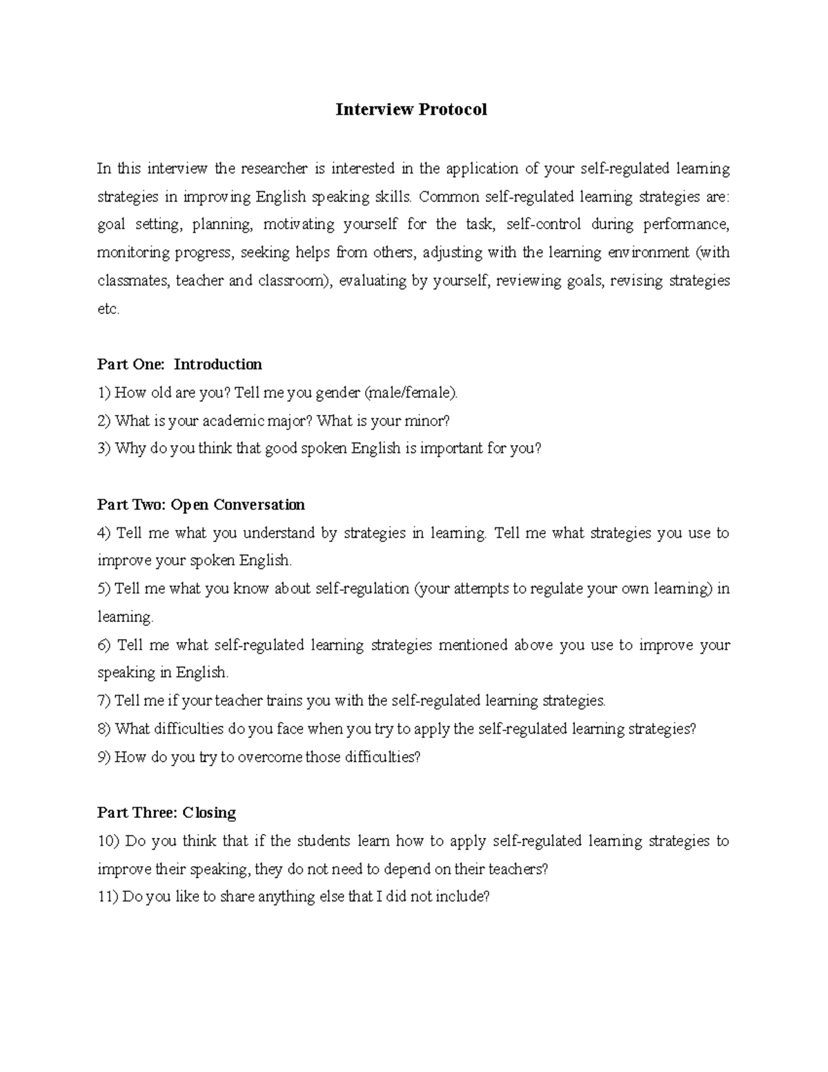 Interview Protocol - Hopefully It'll help - Interview Protocol In this ...