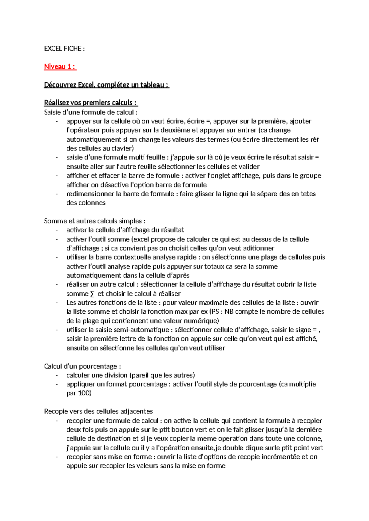 Excel Fiche - EXCEL FICHE : Niveau 1 : Découvrez Excel, complétez un ...