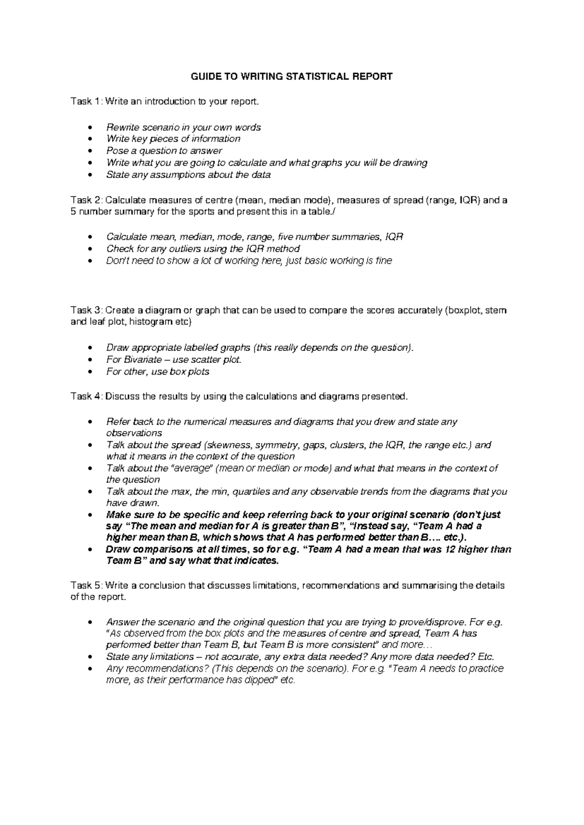 Statistical Investigation Guide - GUIDE TO WRITING STATISTICAL REPORT ...