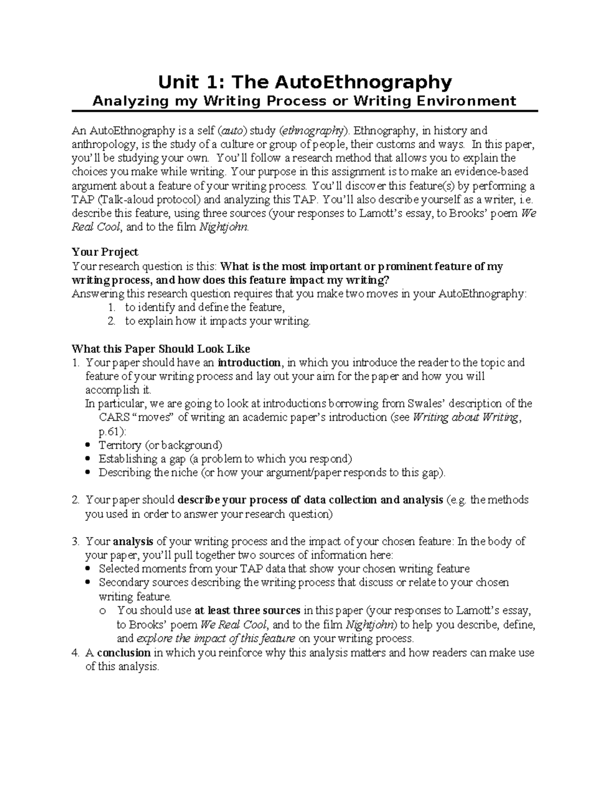 Paper+1+-+Auto Ethnography - Unit 1: The AutoEthnography Analyzing my ...