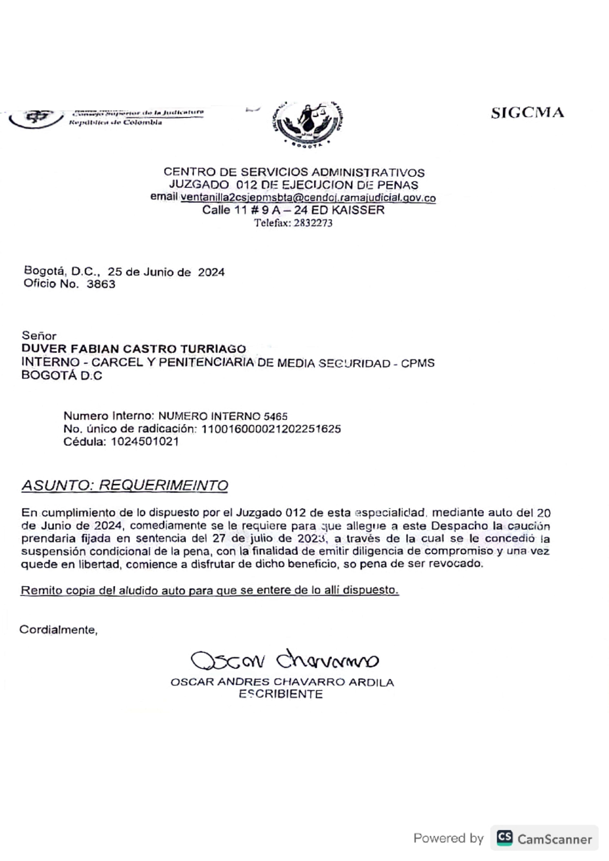 Requerimiemto Duver - Requerimiento para allegar una causion ...