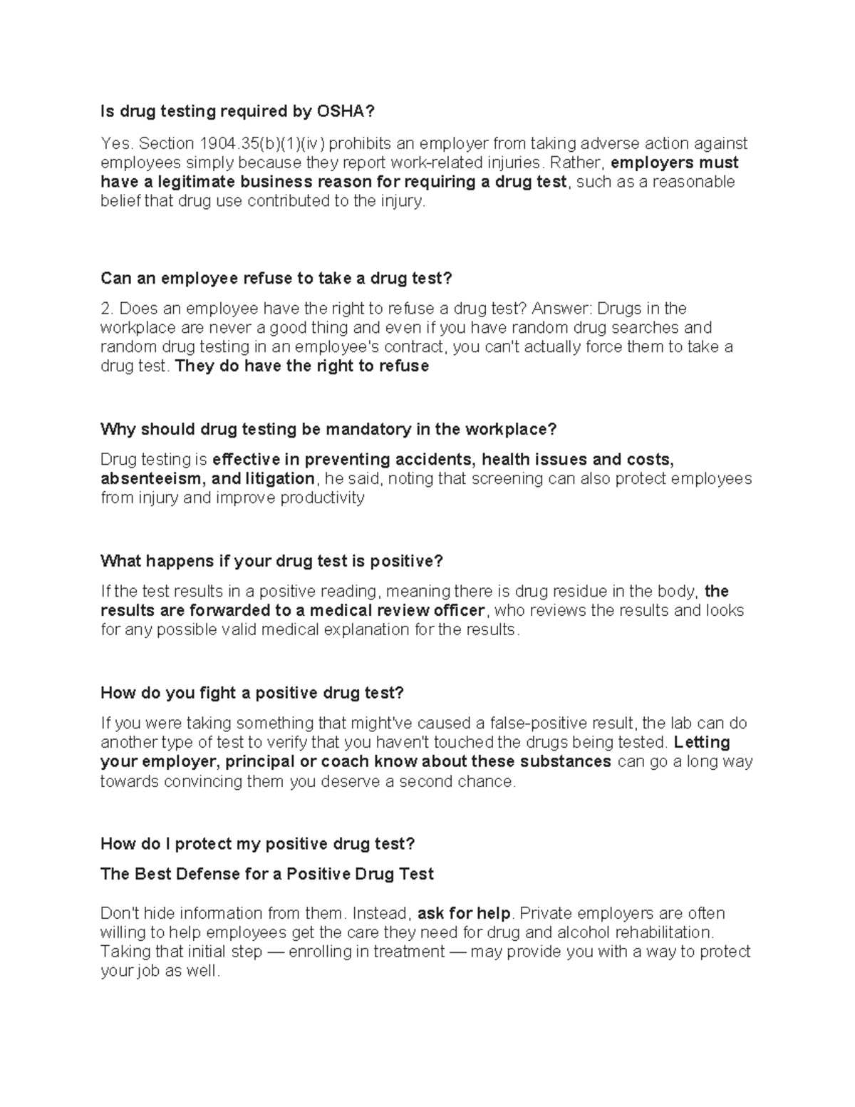 DRUG TEST Guidelines - education - Is drug testing required by OSHA ...