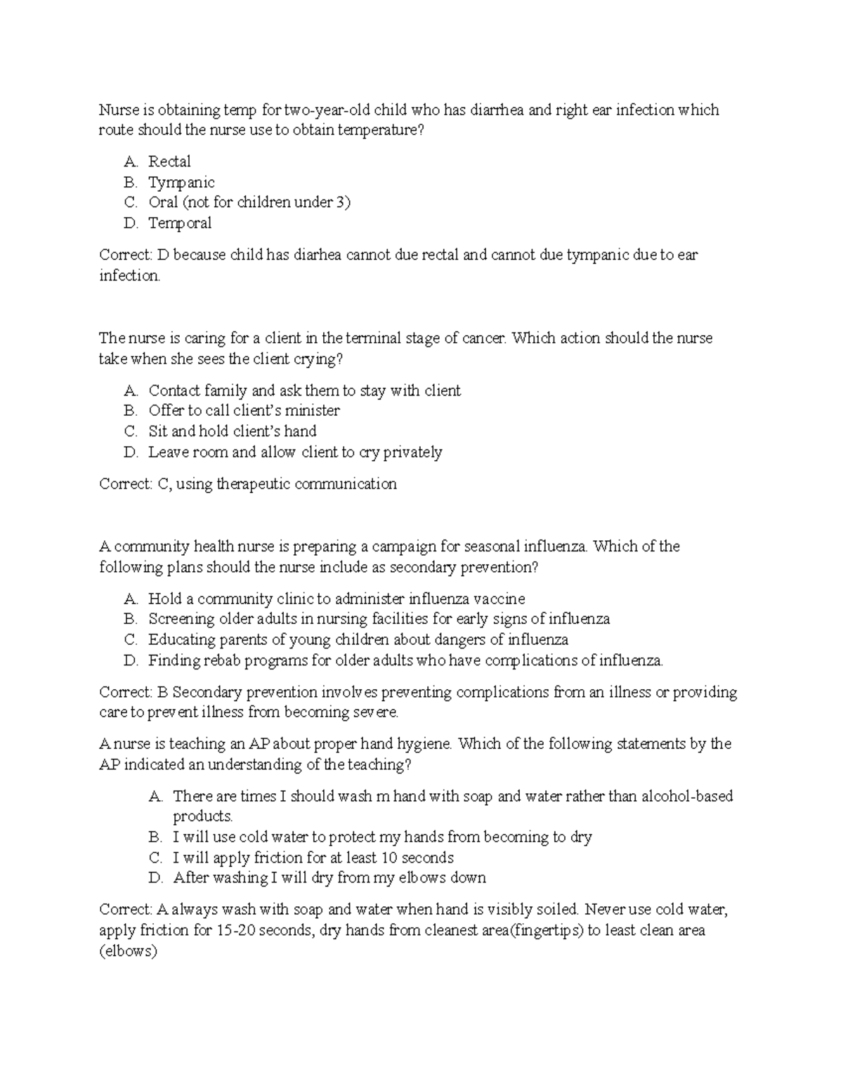 ATI Final Study guide - Nurse is obtaining temp for two-year-old child ...