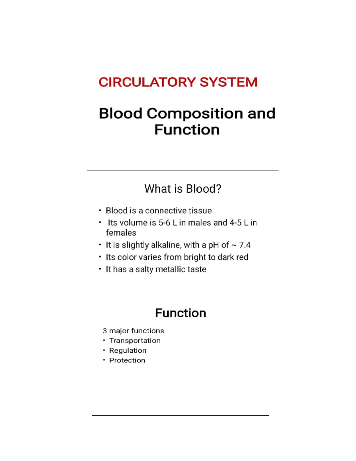 Physiology Blood - Nursing Lecture - bs nursing - Studocu