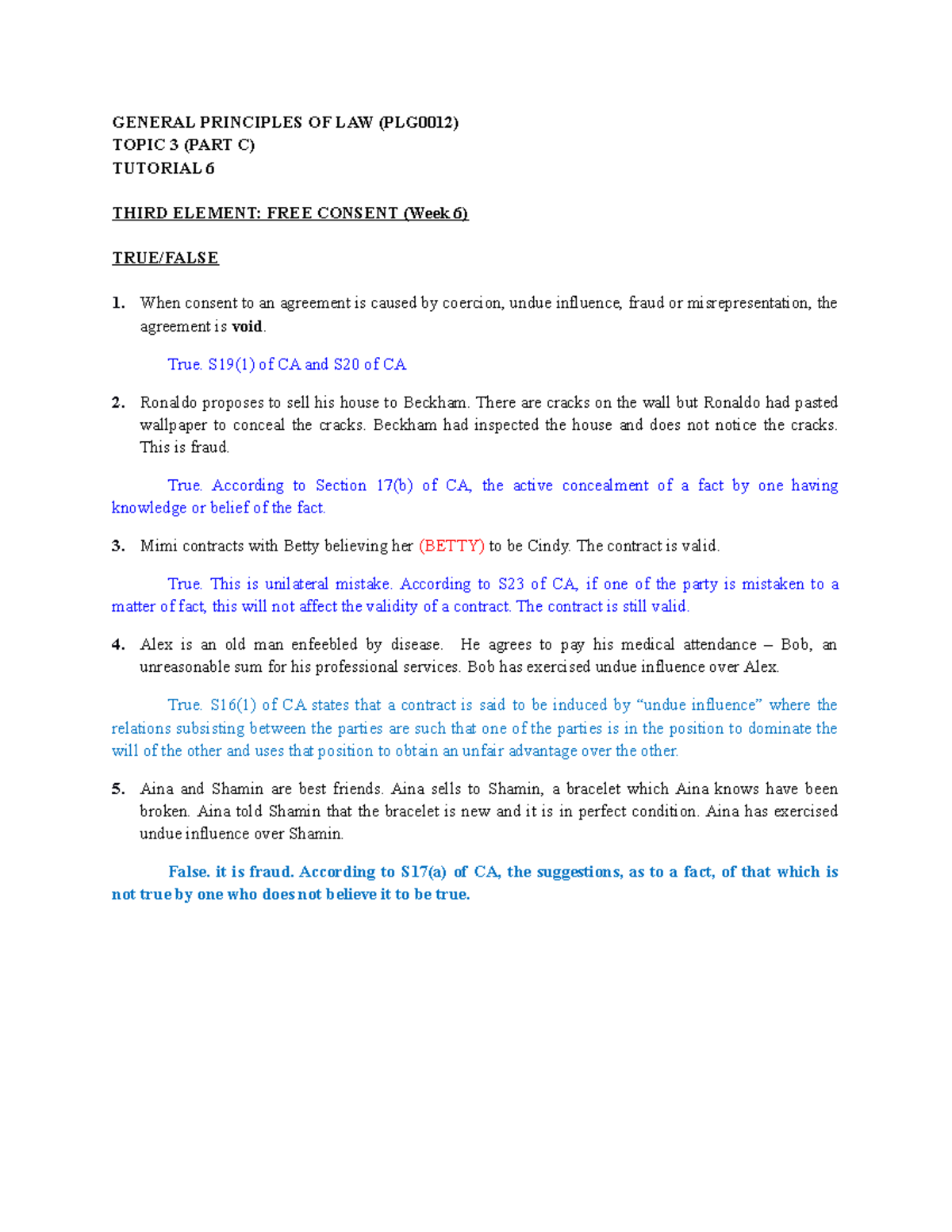 TUT 6 - Topic 3 (PART C) - GPOL Tutorial Questions - GENERAL PRINCIPLES OF LAW (PLG0012) TOPIC 3 ...