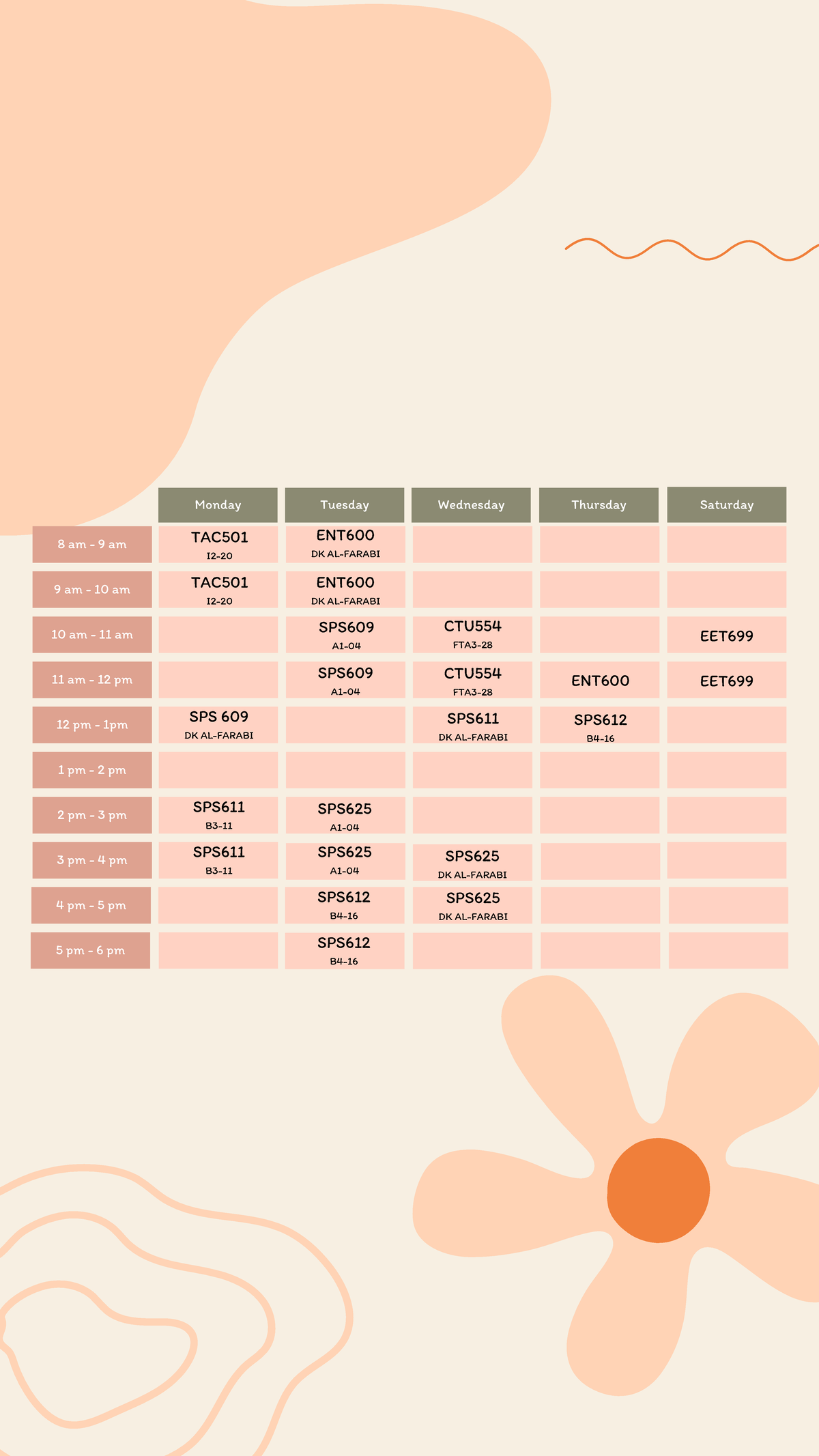 Colorful Muted Class Schedule - Monday Tuesday Wednesday Thursday 8 am ...