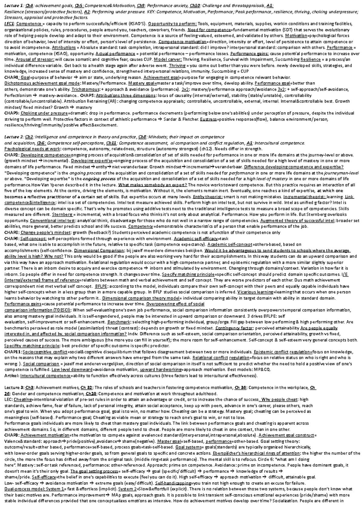 Cheat Sheet - Lecture 1: Ch4: achievement goals, Ch5: Competence ...