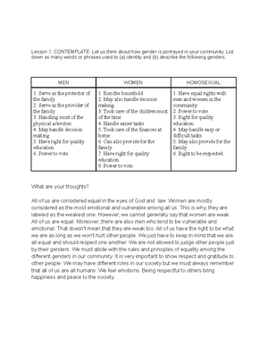 GENDER AND SOCIETY LESSONS - GENDER AND SEXUALITY AS A SOCIAL REALITY ...