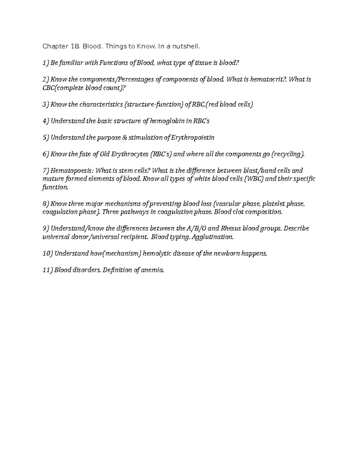 Things to Know Blood - hsgnhnhgngc - Chapter 18. Blood. Things to Know ...