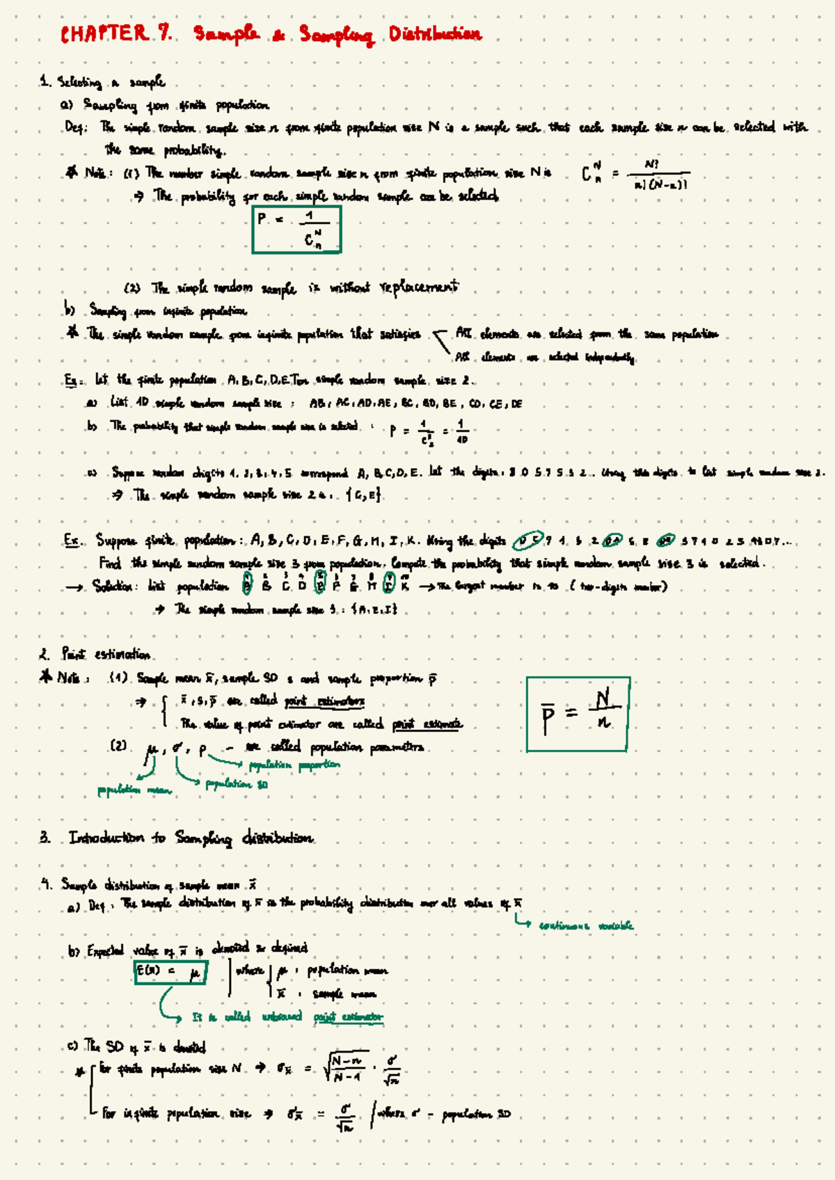 Statistics class notes - CHAPTER 7. Sample & Sampling Distribution ...