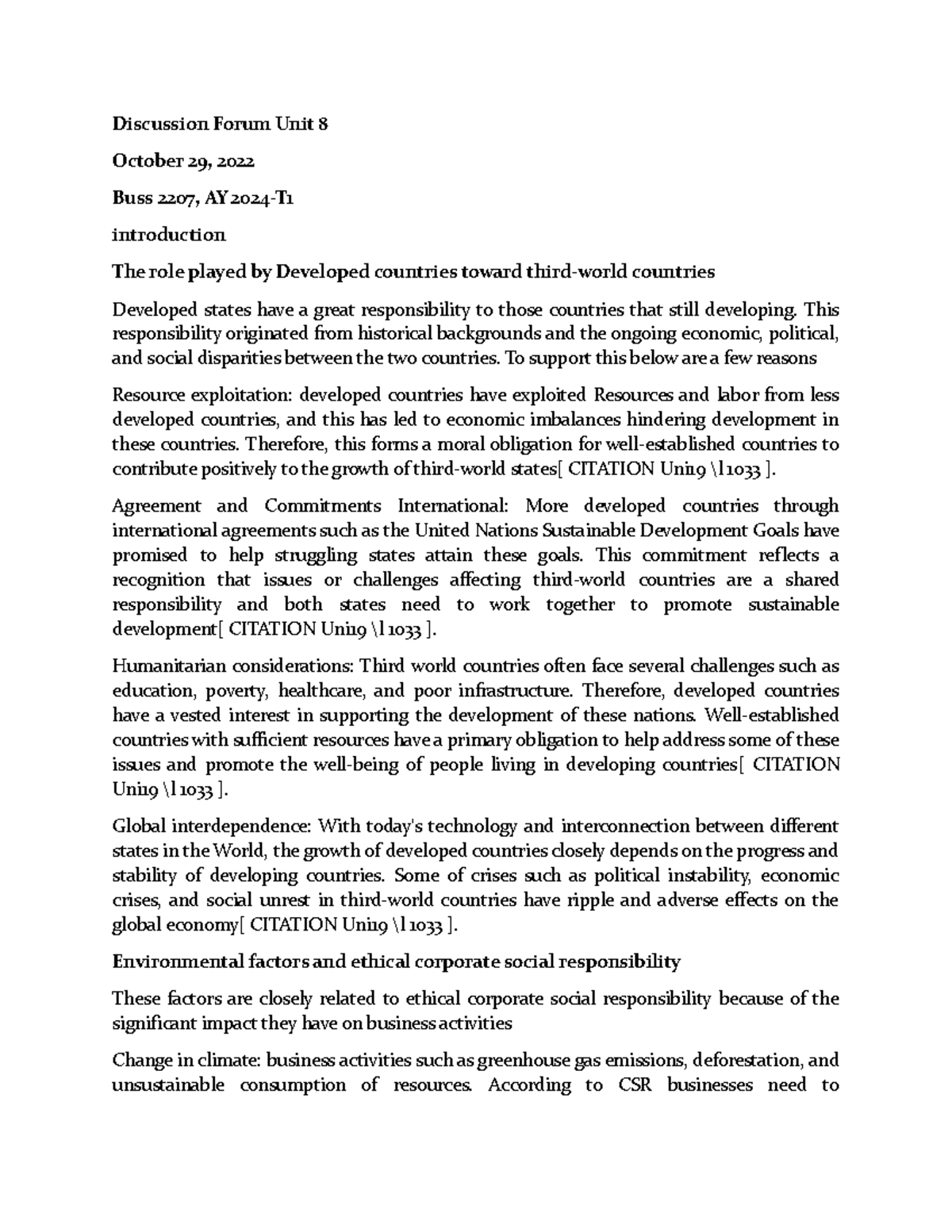 Developed countries - Discussion forum unit 8 - Discussion Forum Unit 8 ...