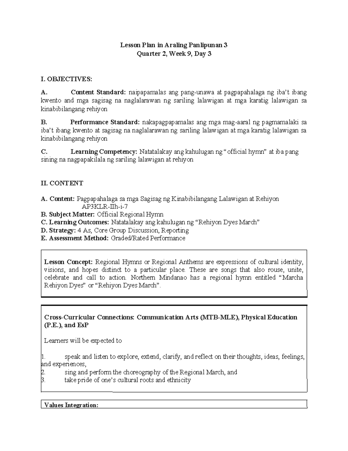 Day 1 - Summary General Education - Lesson Plan in Araling Panlipunan 3 ...