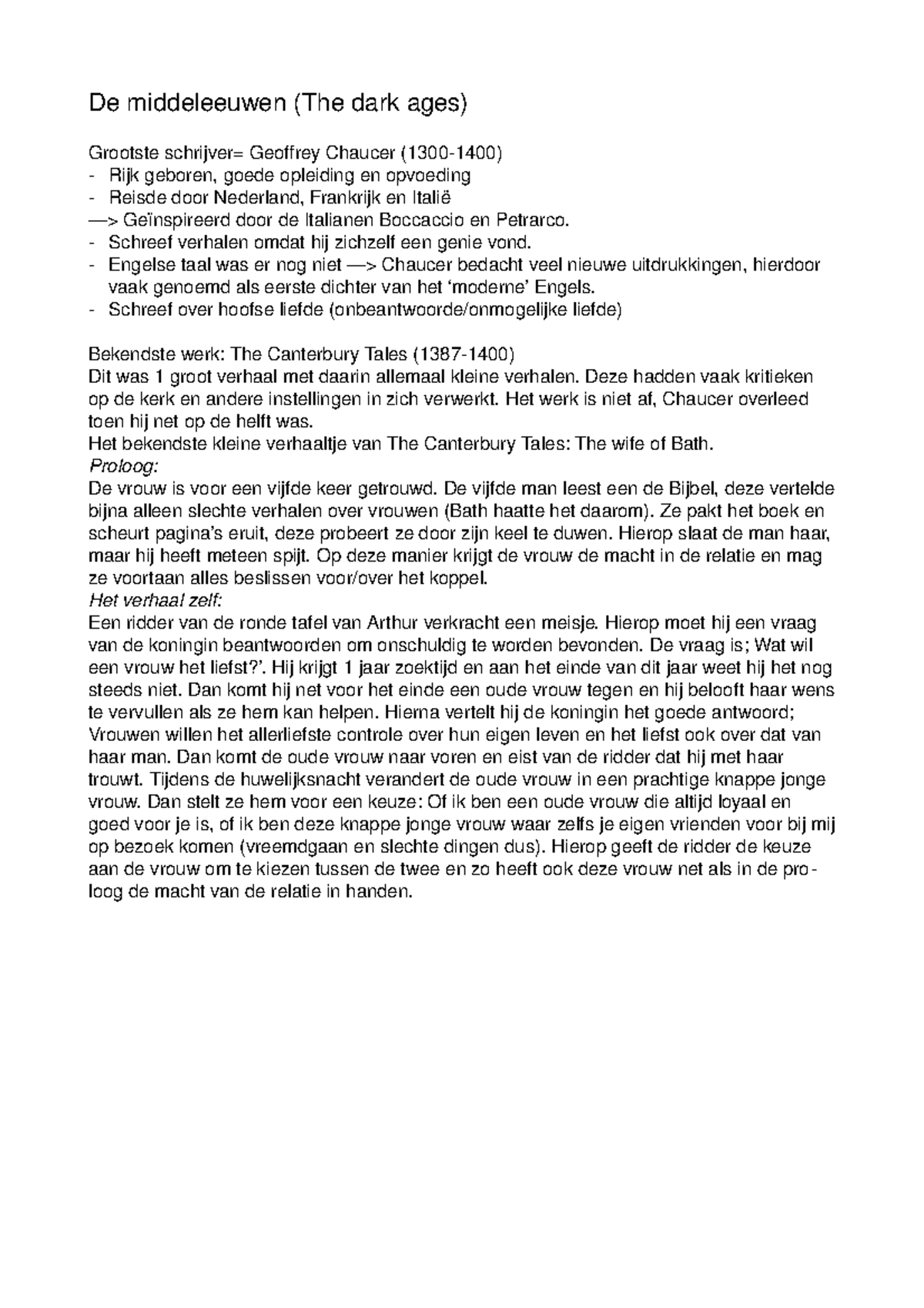 Engelse literatuurgeschiedenis - Kort samengevat - De middeleeuwen (The ...