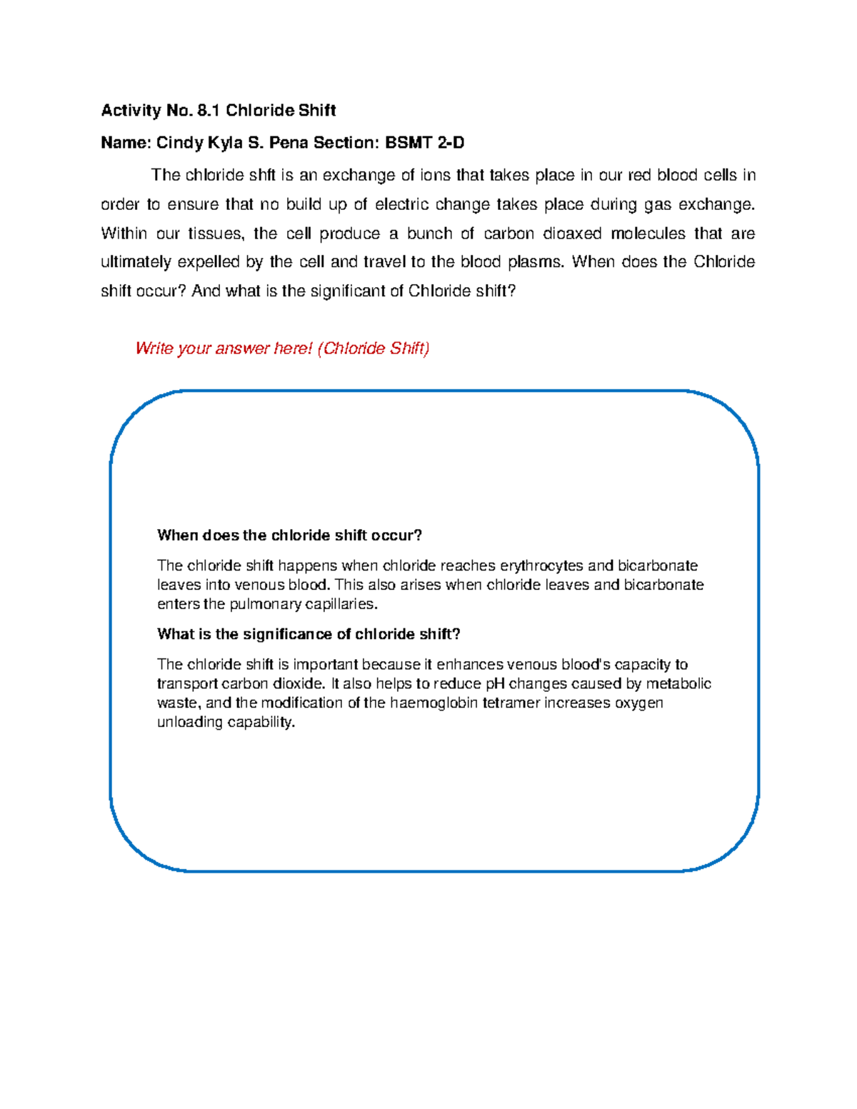 Activity No. 8.1 Chloride Shift - Activity No. 8 Chloride Shift Name ...