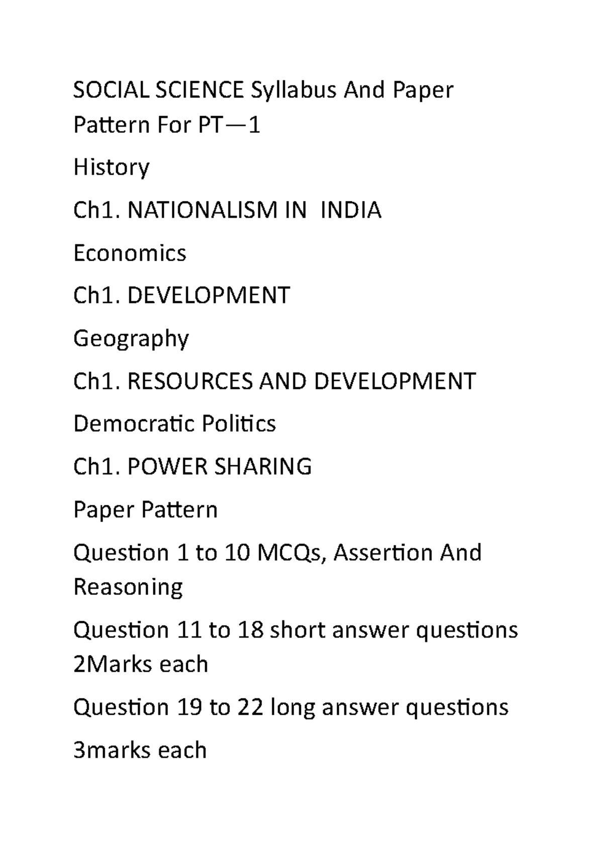 Class X Social Science Syllabus And Paper Pattern For PT - Computer ...