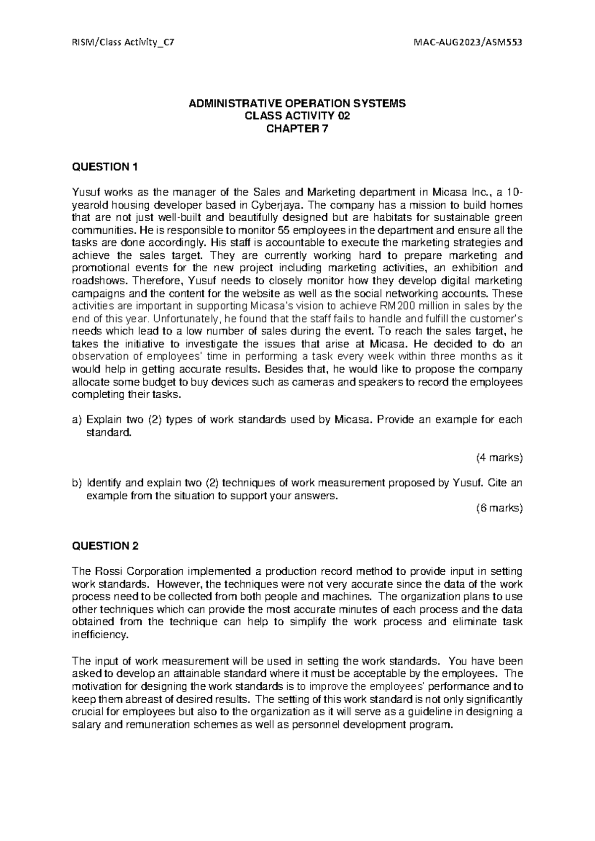 Class Actvity 03 C7 Question - RISM/Class Activity_C7 MAC-AUG2023/ASM ADMINISTRATIVE OPERATION ...