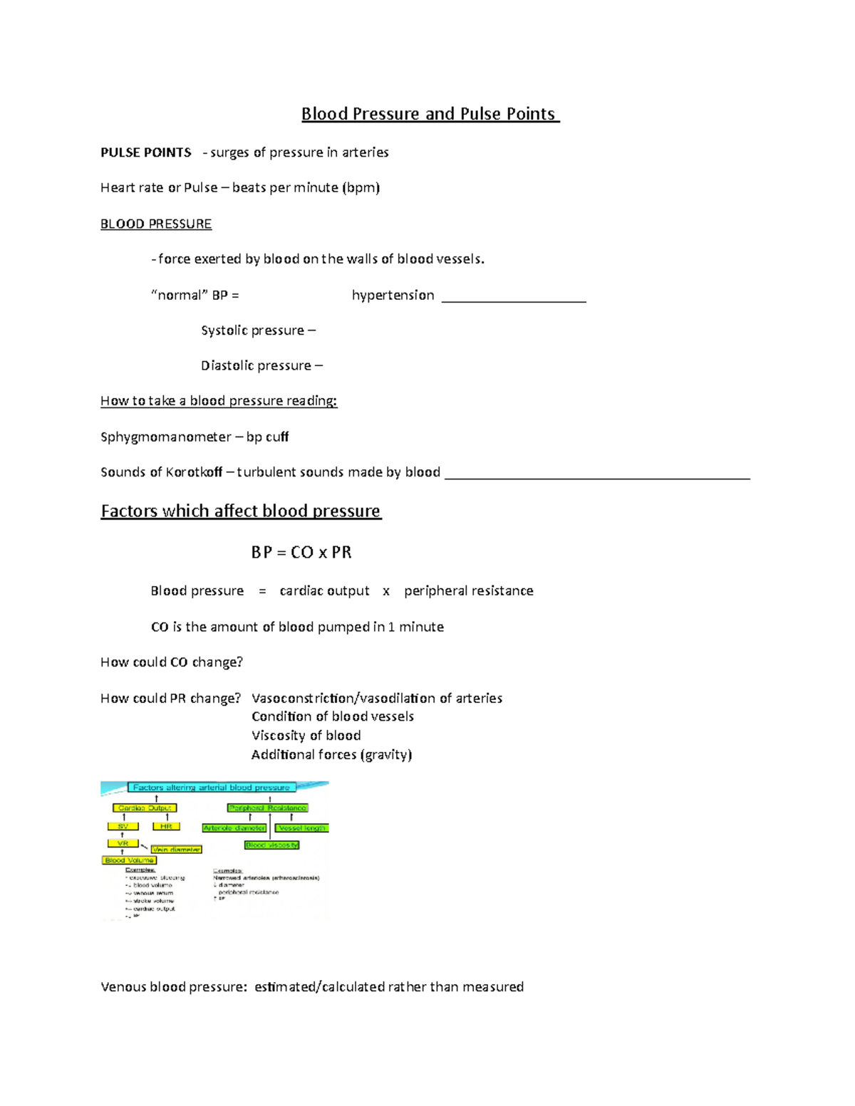 #4 BP student outline - Blood Pressure and Pulse Points PULSE POINTS ...