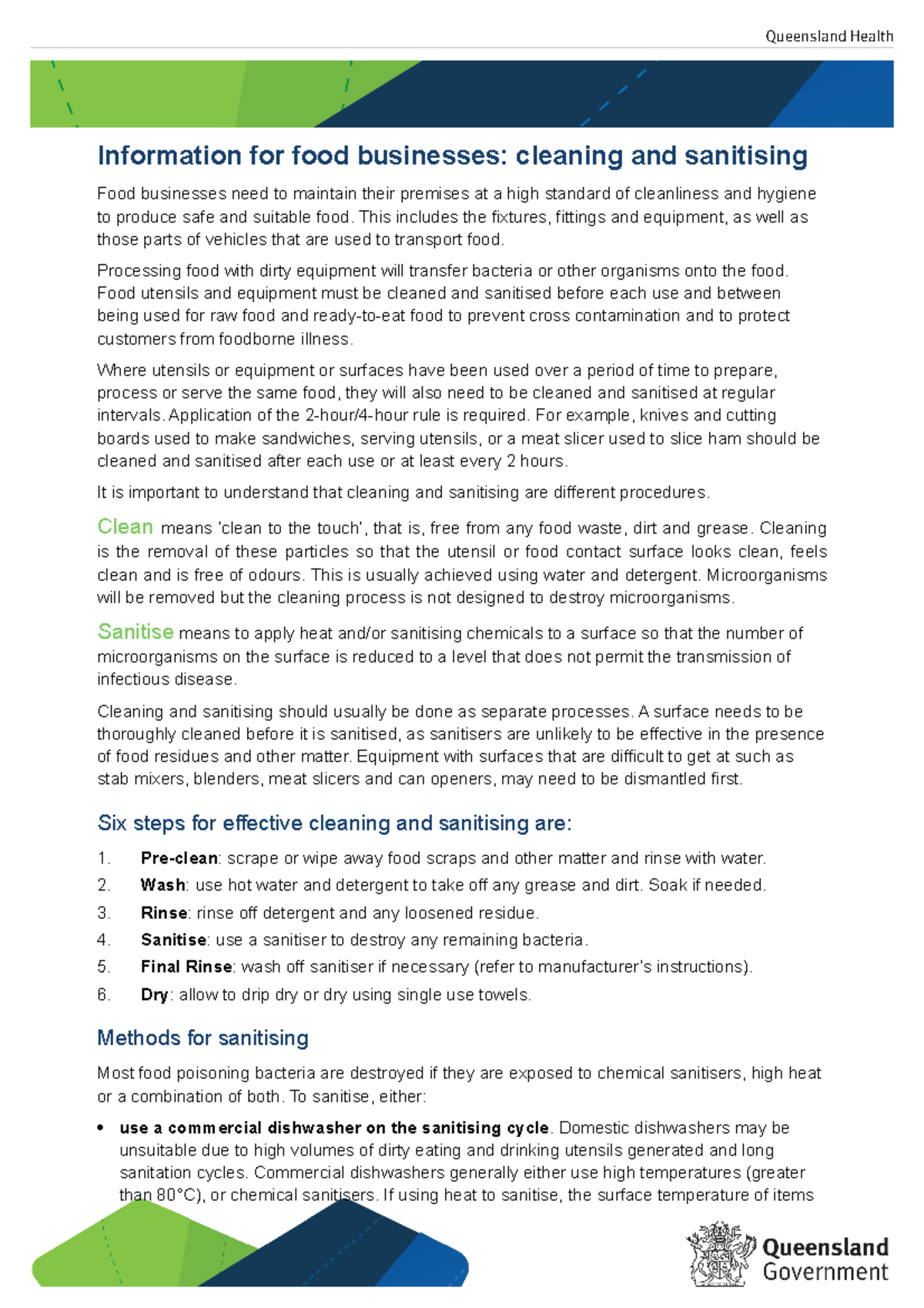 Cleaning-and-sanitising - Information for food businesses: cleaning and ...