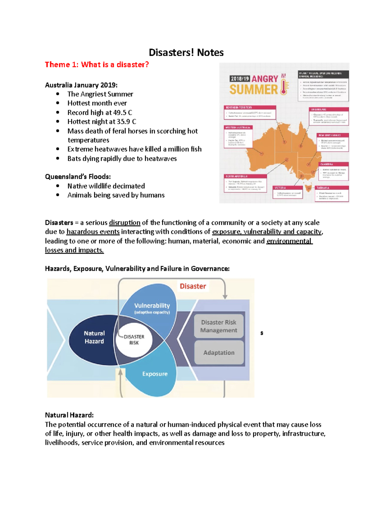 Disasters Notes - Disasters! Notes Theme 1: What is a disaster ...
