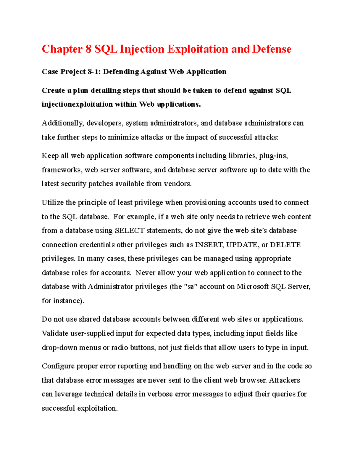 Nguyen Tran Anh Nguyen Case Project 8 - Chapter 8 SQL Injection Exploitation and Defense Case ...