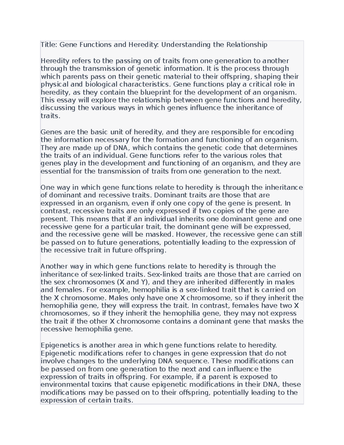 Gene Functions and Heredity - Understanding the Relationship - Title ...