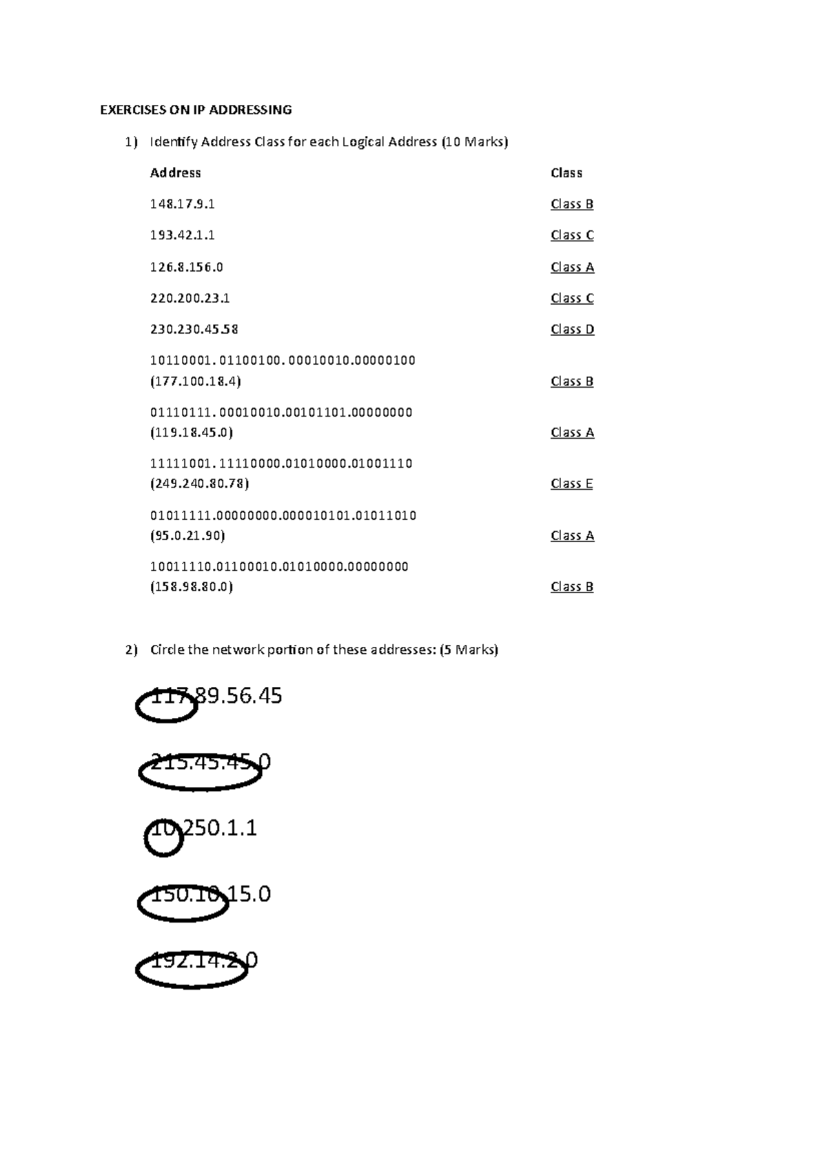 Exercises ON IP Addressing - Syed Abdullah Bin Syed Yusoff - EXERCISES ...