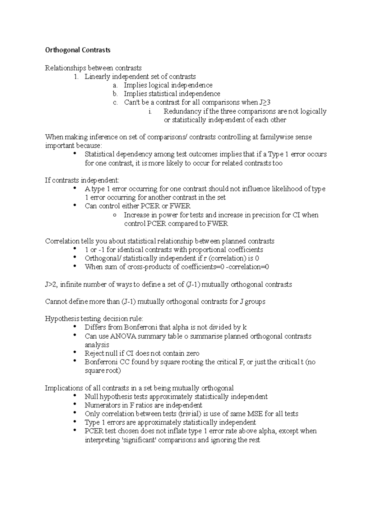 Orthogonal Contrasts Notes - Orthogonal Contrasts Relationships between ...