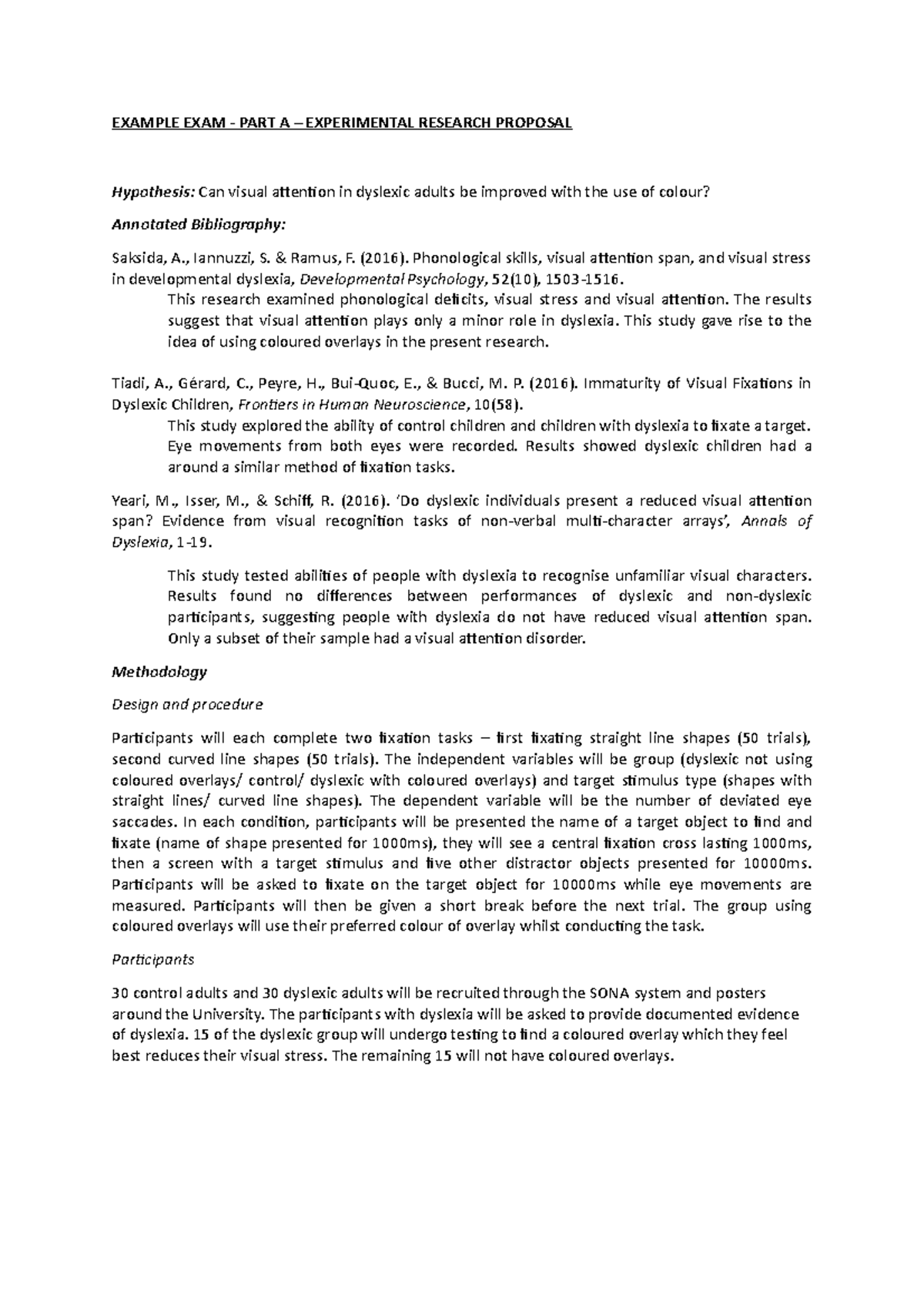 Research Methods mock paper - EXAMPLE EXAM - PART A – EXPERIMENTAL ...