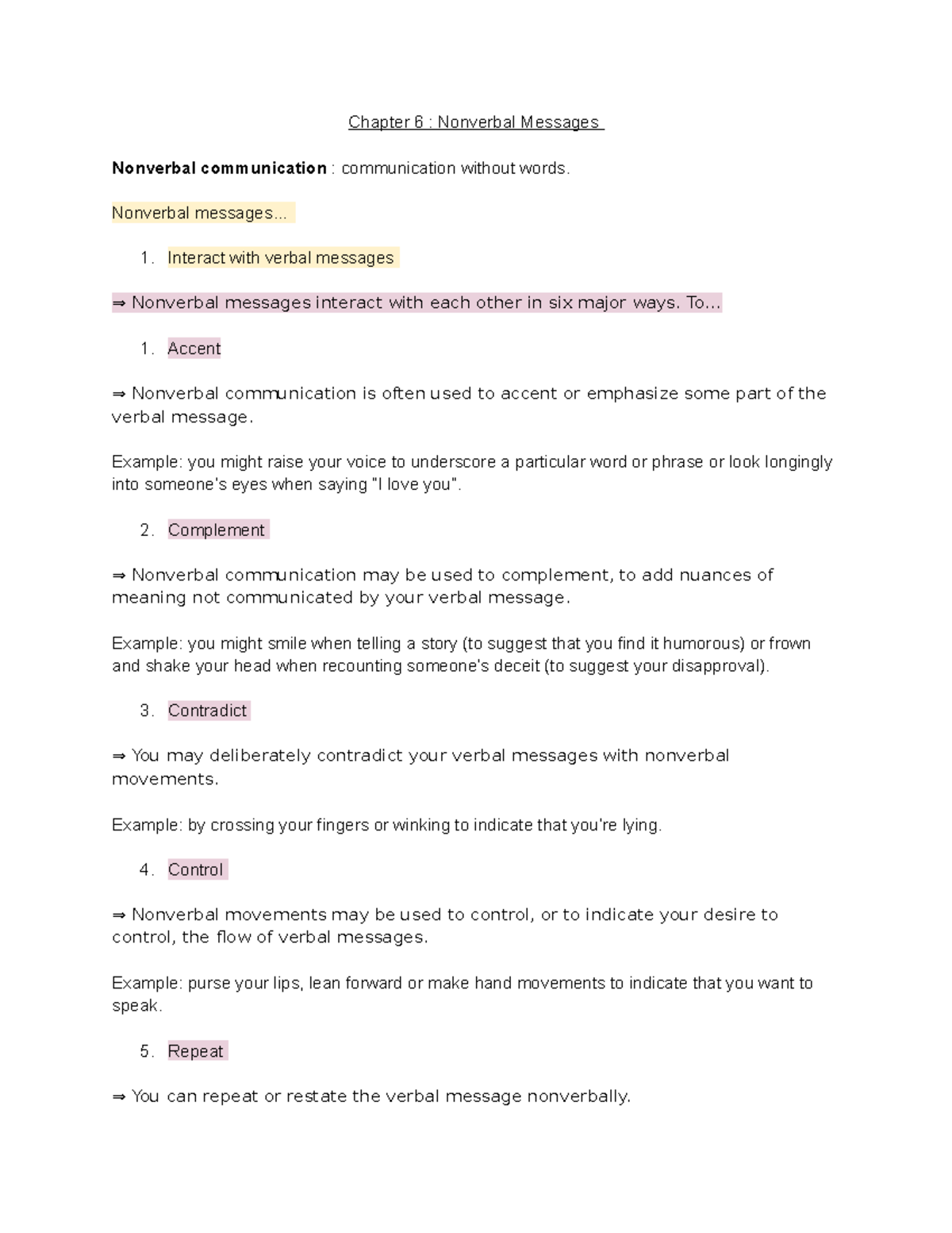 Chapter 6 Nonverbal Messages - Chapter 6 : Nonverbal Messages Nonverbal ...