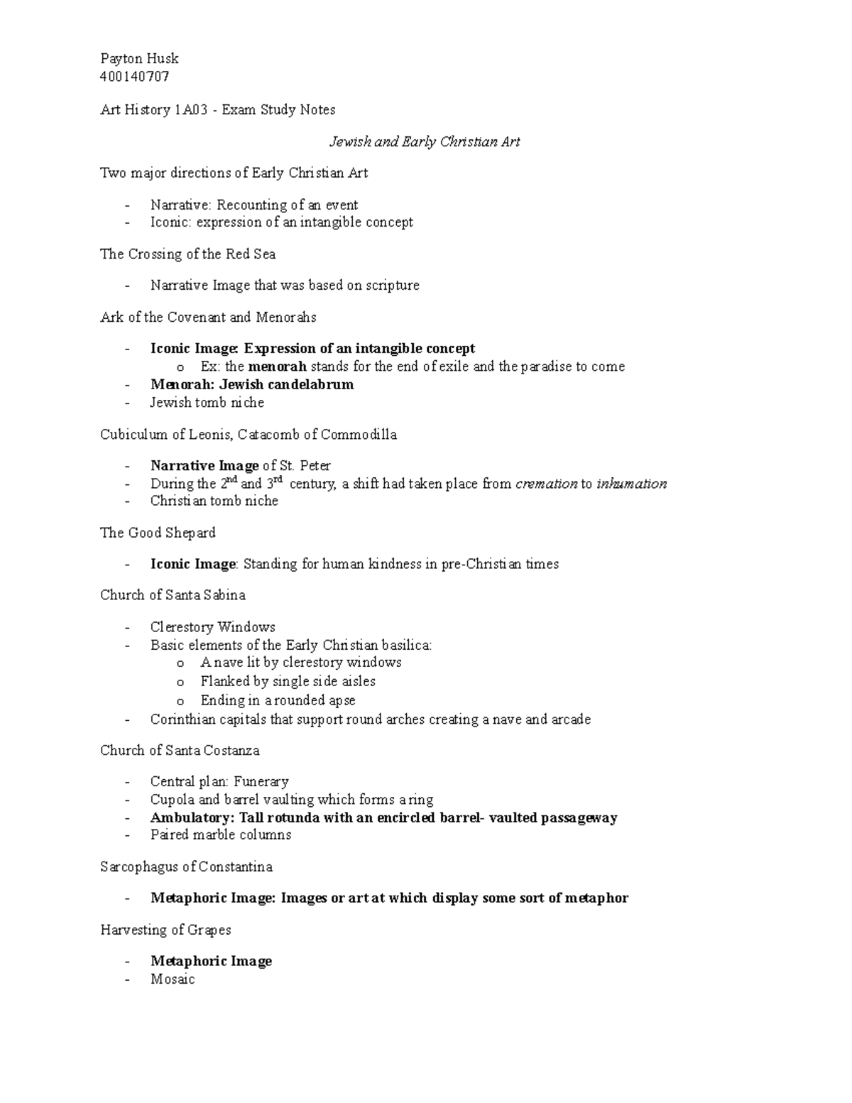 Art History 1A03 - Lecture notes 1-3 - Payton Husk 400140707 Art ...