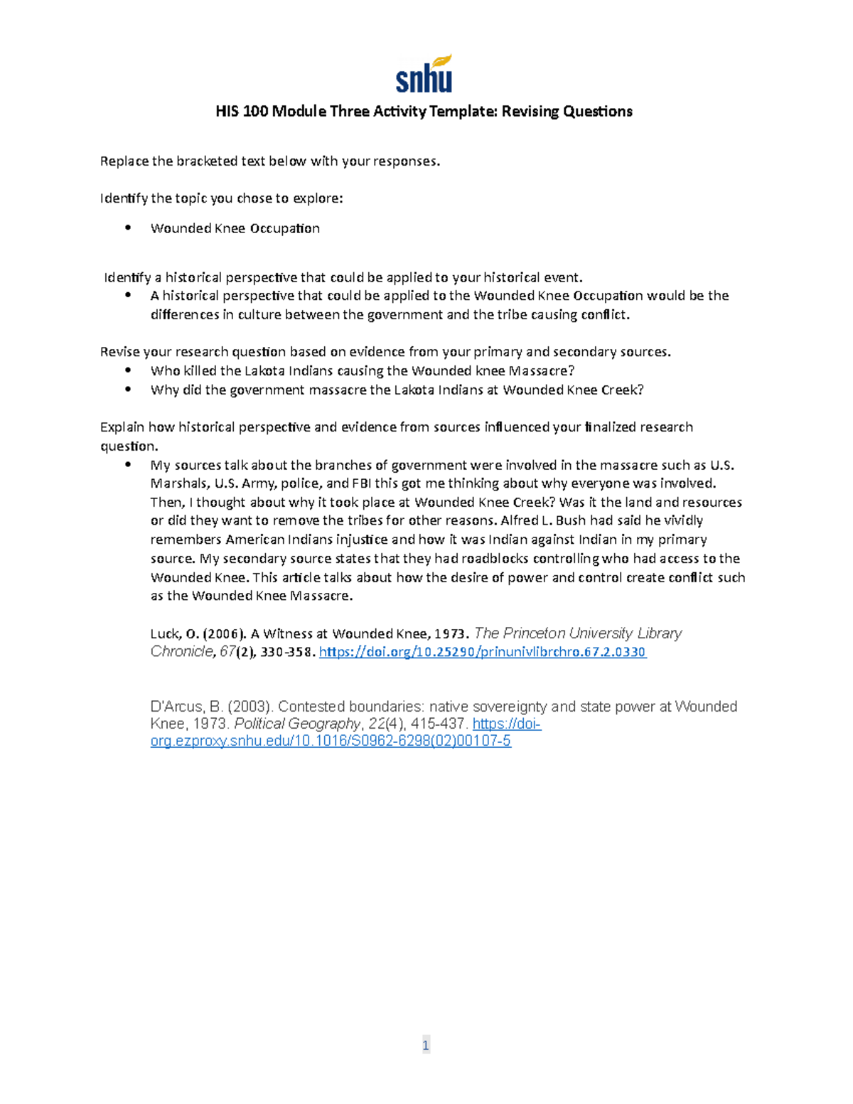 HIS 100 Module 3 Activity Revising Questions Template - HIS 100 Module ...