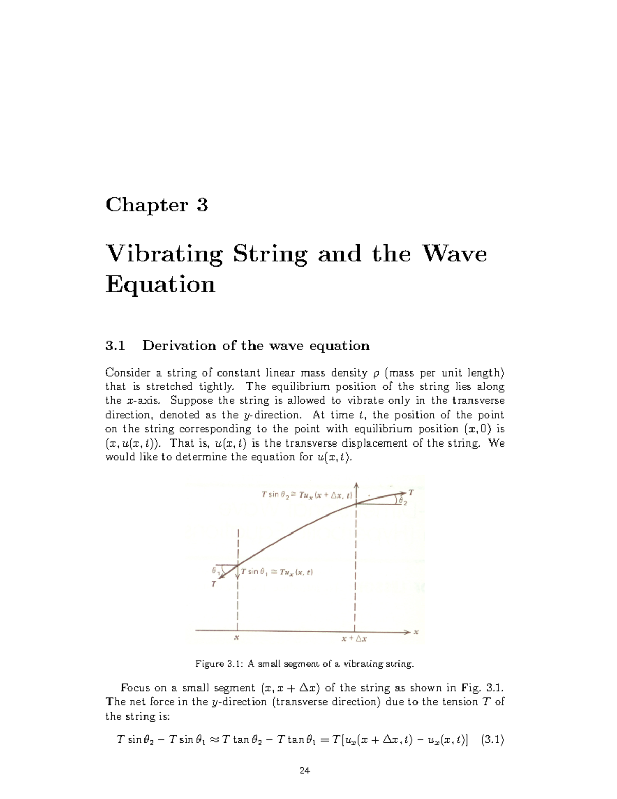 Chapter 3 - Chapter 3 Vibrating String and the Wave Equation 3 Derivation of the wave equation ...