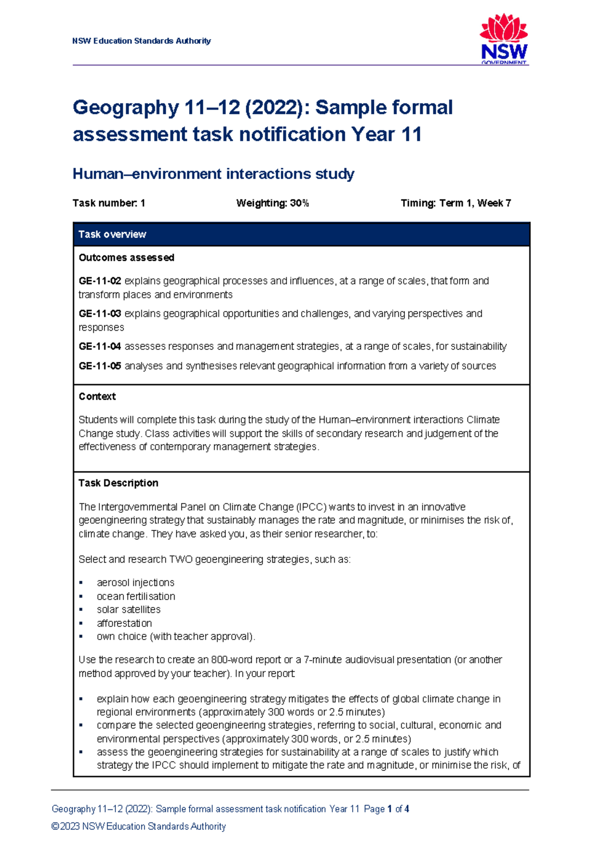 Geography 11 12 2022 sample formal assessment task notification year 11 ...