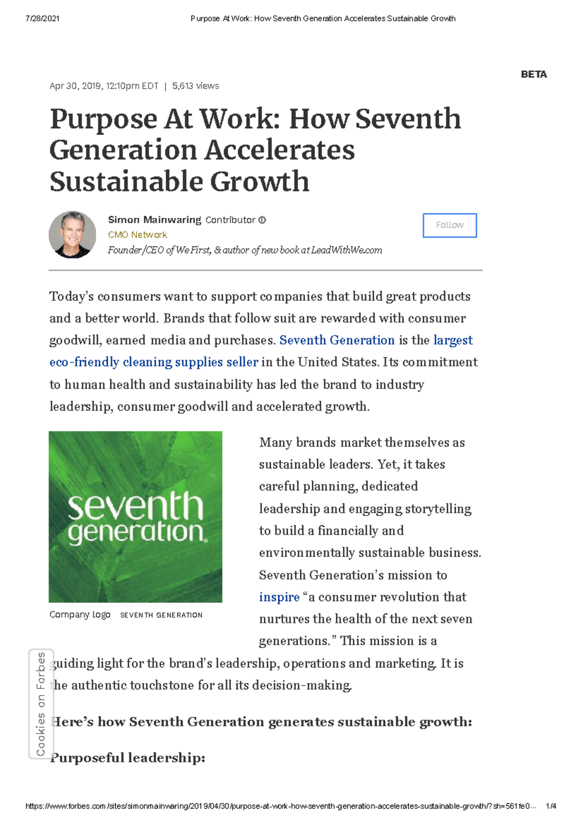 Purpose At Work How Seventh Generation Accelerates Sustainable Growth ...