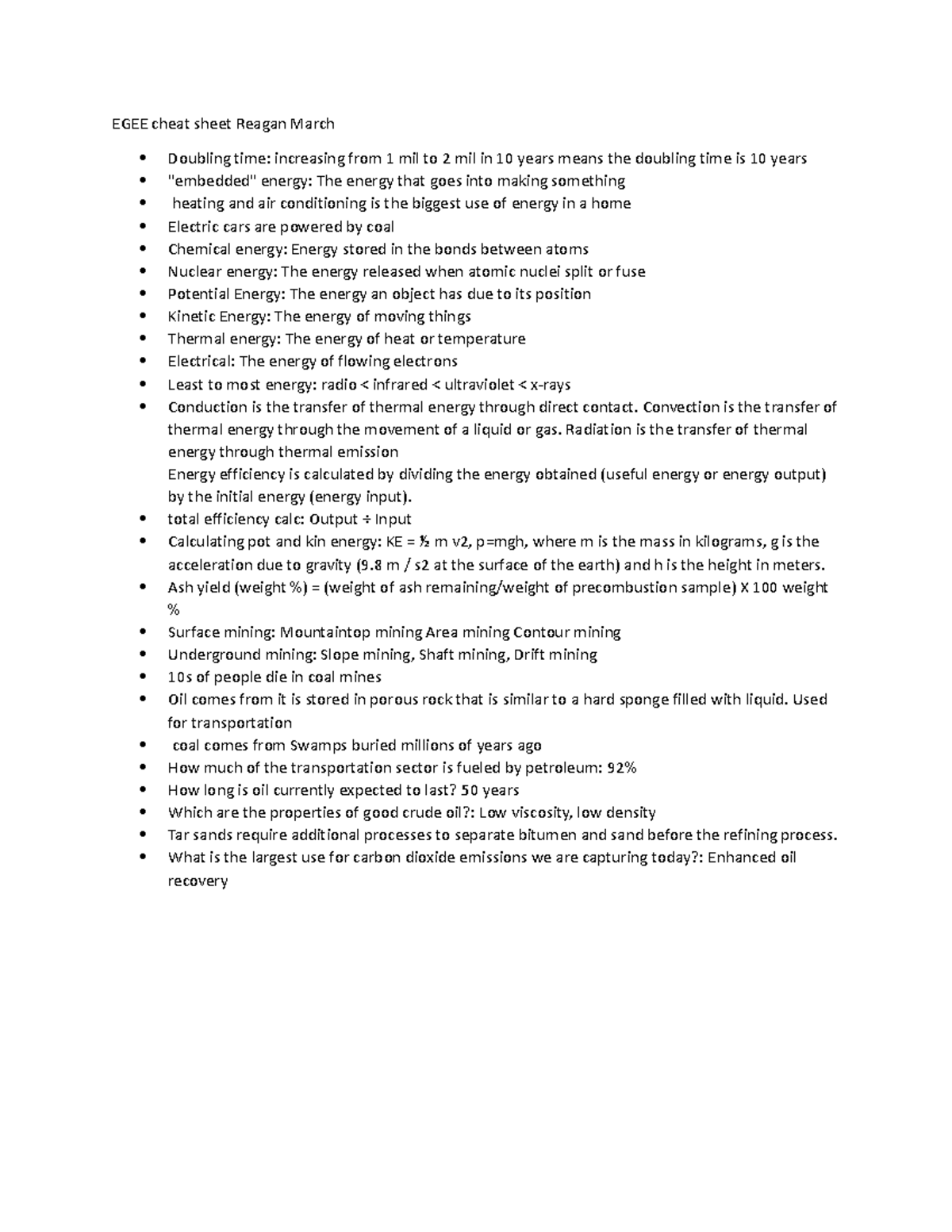 EGEE exam 1 cheatsheet - EGEE cheat sheet Reagan March Doubling time ...