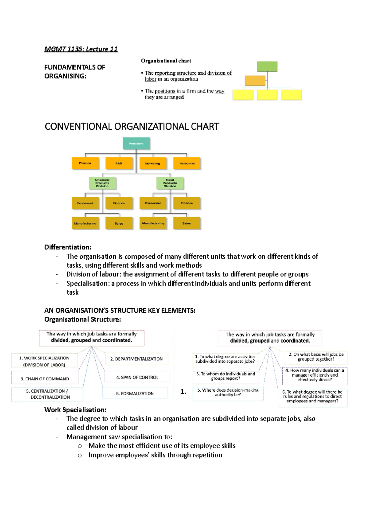 Mgmt 1135 Lecture 11 Lecture 11 Notes Mgmt 1135 Lecture 11 Fundamentals Of Organising