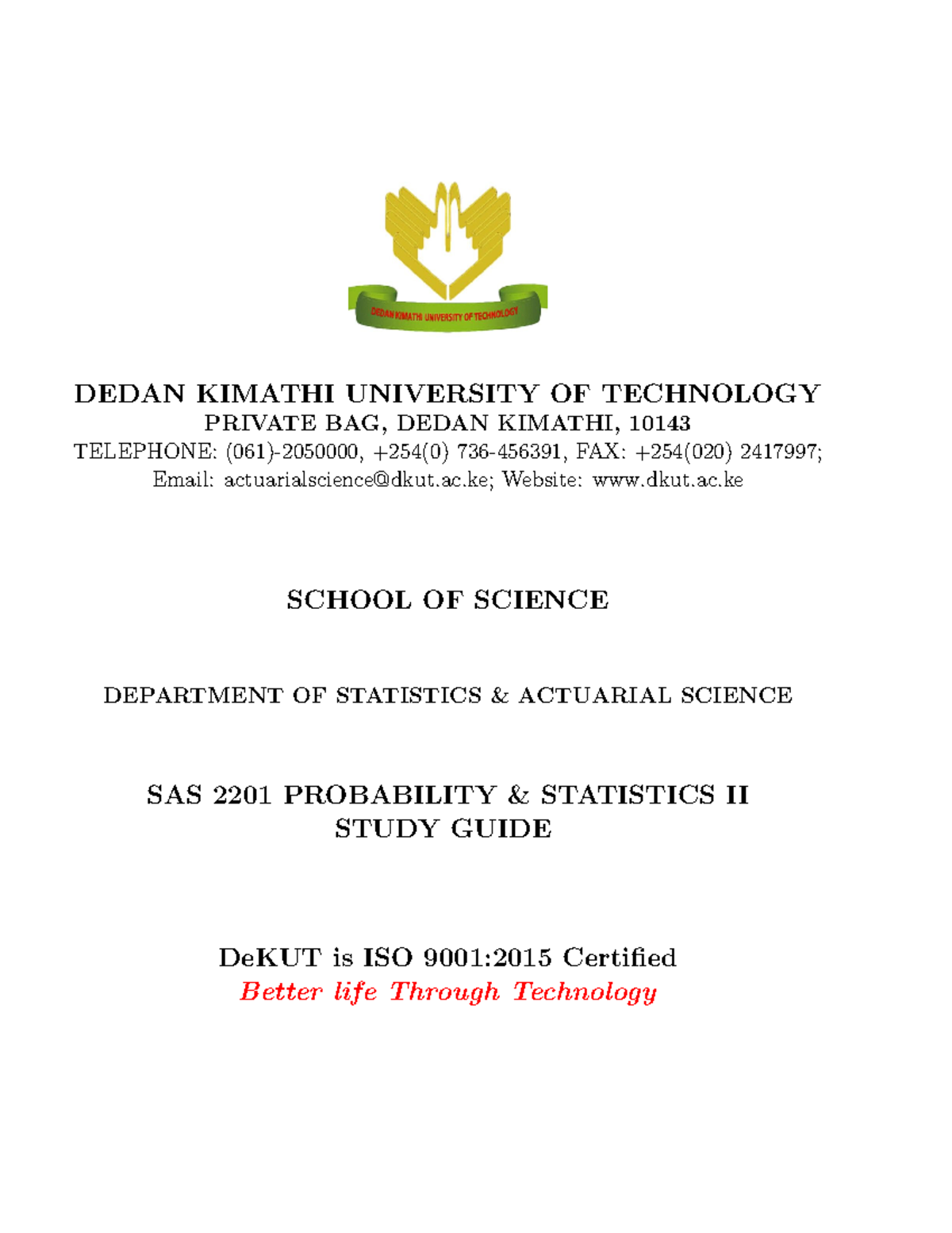 Prob2 manual - DEDAN KIMATHI UNIVERSITY OF TECHNOLOGY PRIVATE BAG ...