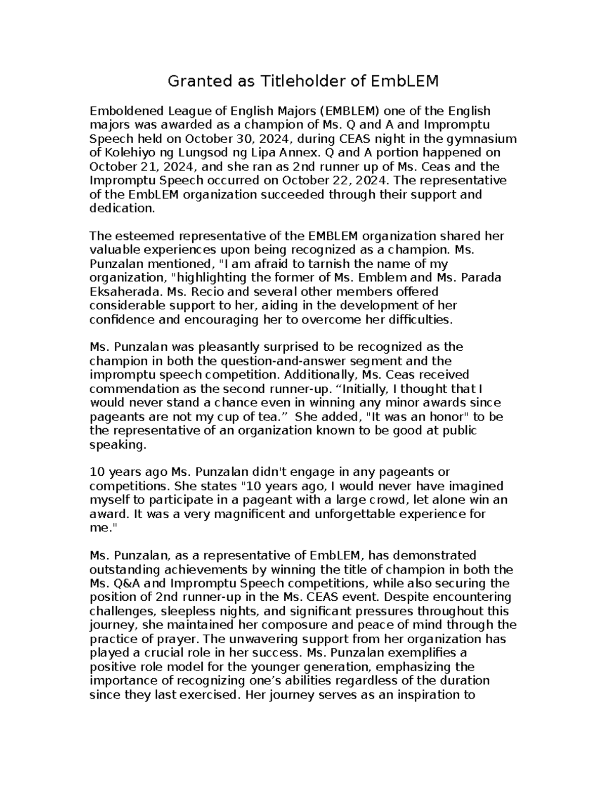 Granted as Titleholder of Emblem - Granted as Titleholder of EmbLEM ...