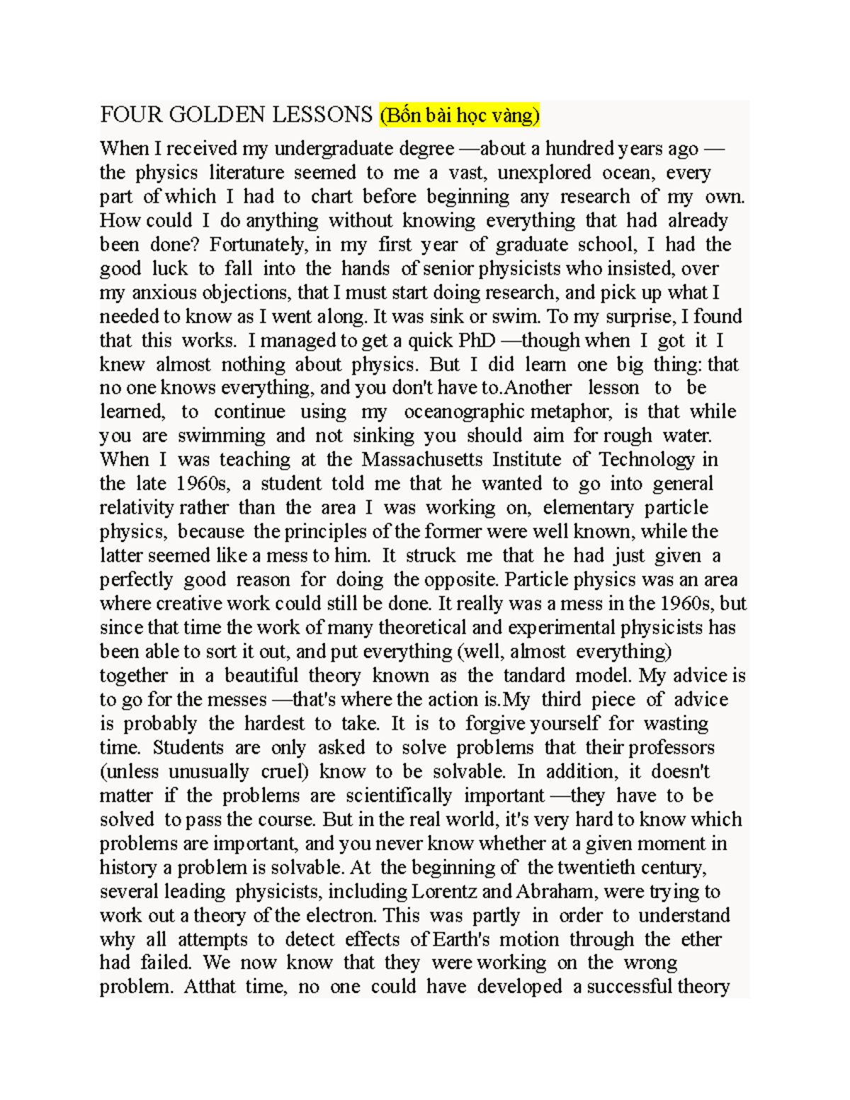 FOUR Golden Lessons - xin chào - FOUR GOLDEN LESSONS (Bốn bài học vàng ...