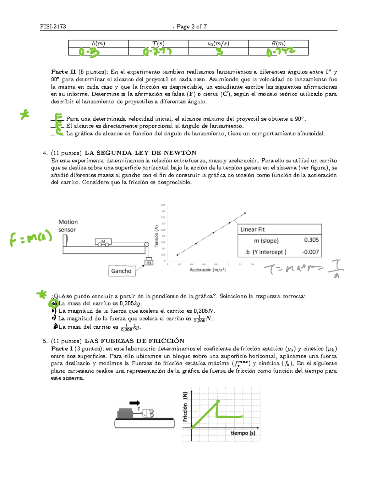 P3 - Repaso examen final Pag 3 - FISI-3173 - Page 3 of 7 h(m) T (s) v 0 ...