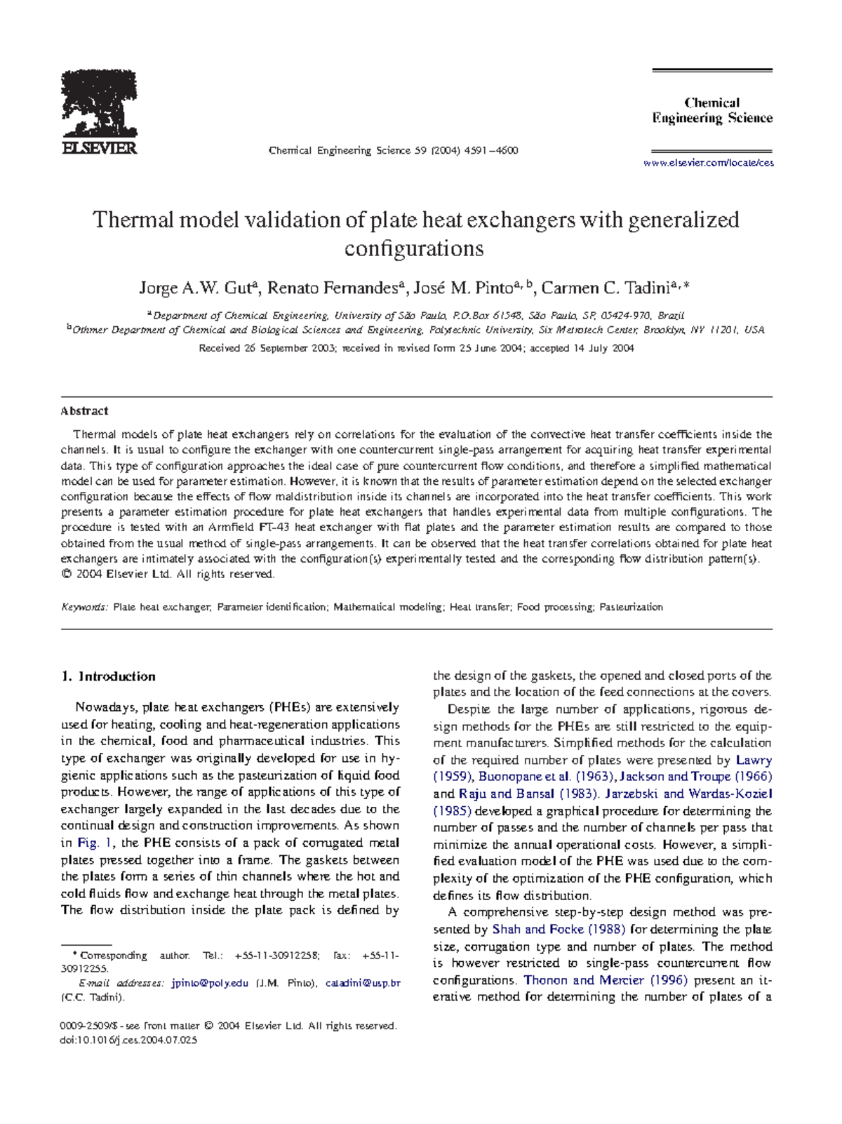 Thermal model validation of plate heat e - Chemical Engineering Science ...