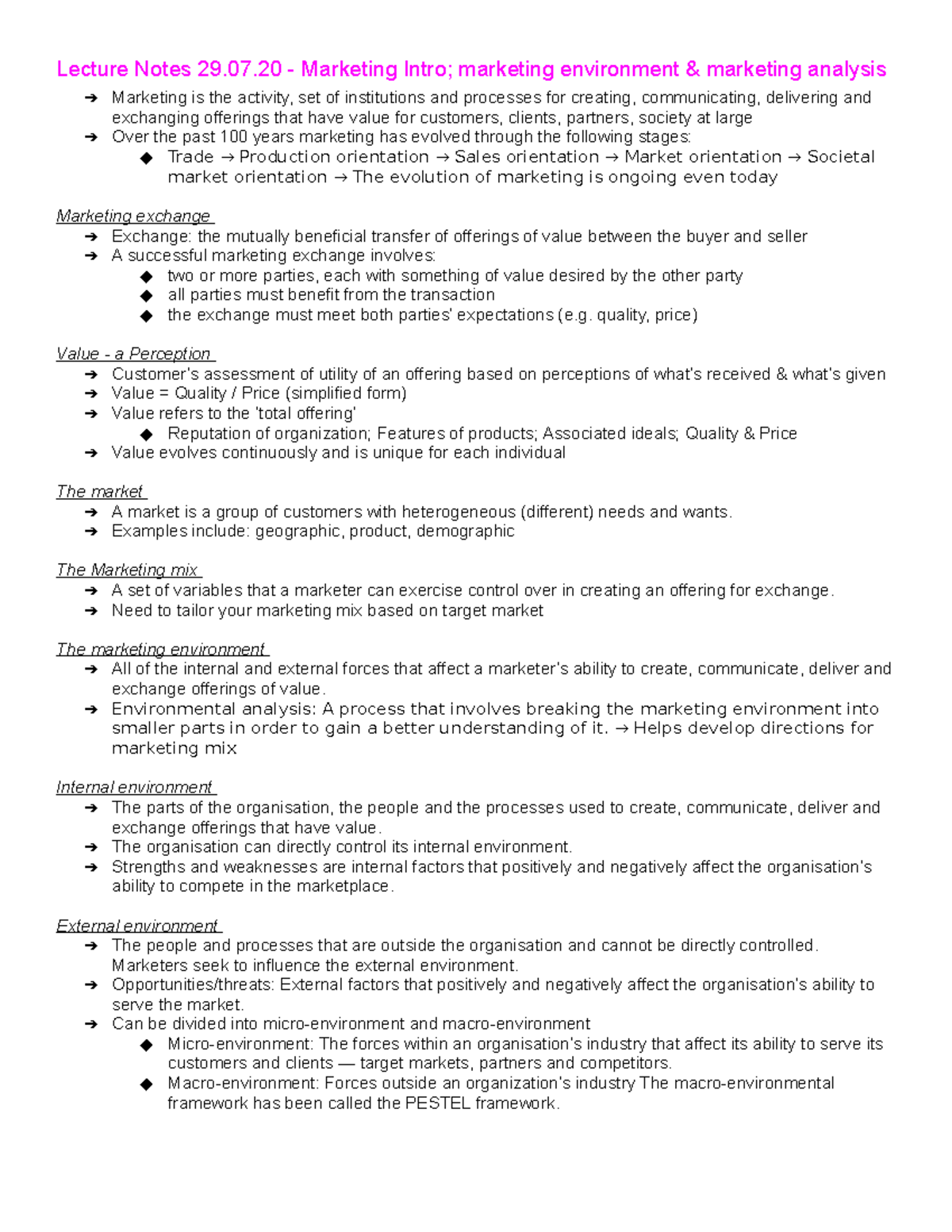 Lecture Notes - Marketing Foundations - Lecture Notes 29.07 - Marketing ...