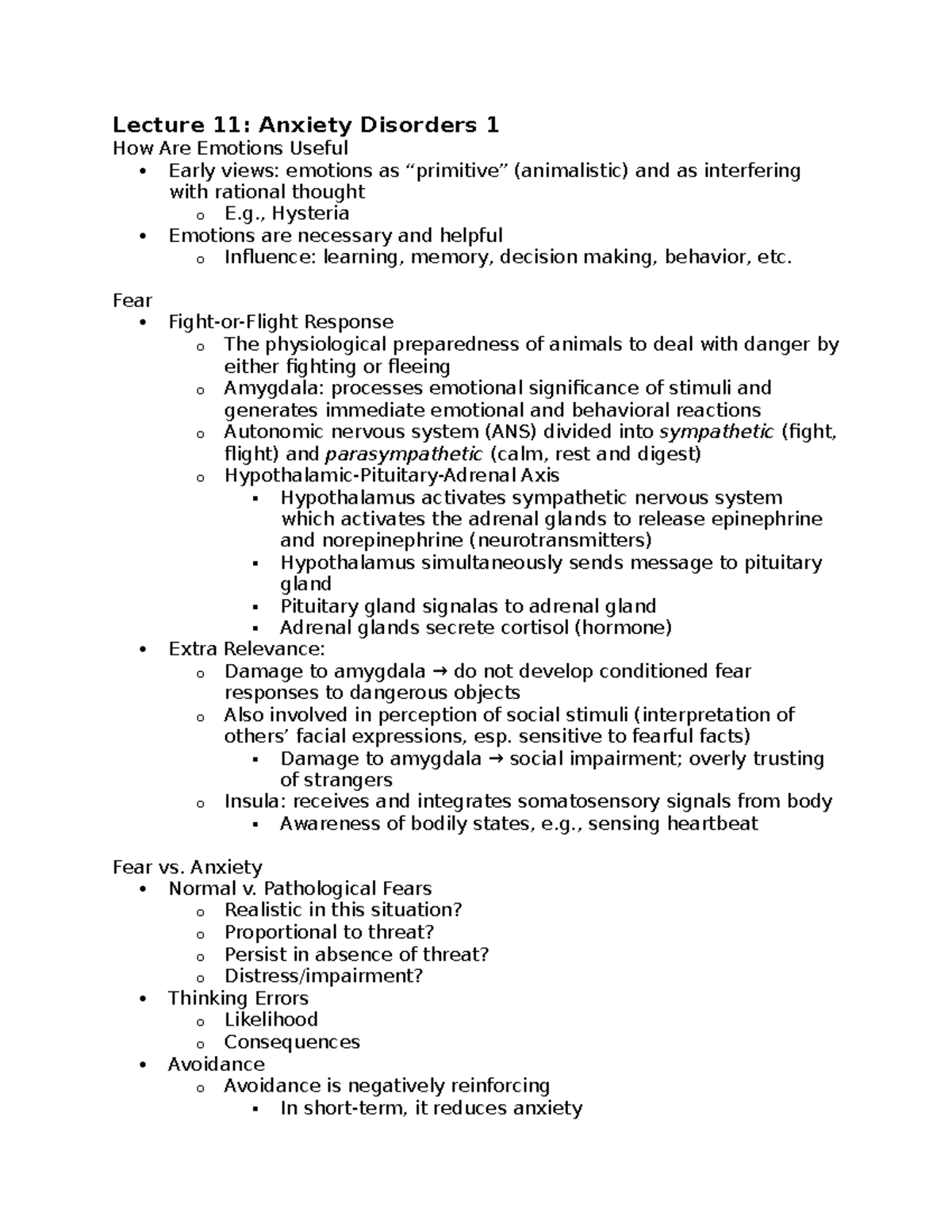 Abnormal Psychology Lectures 11-14- Anxiety Disorders - Lecture 11 ...
