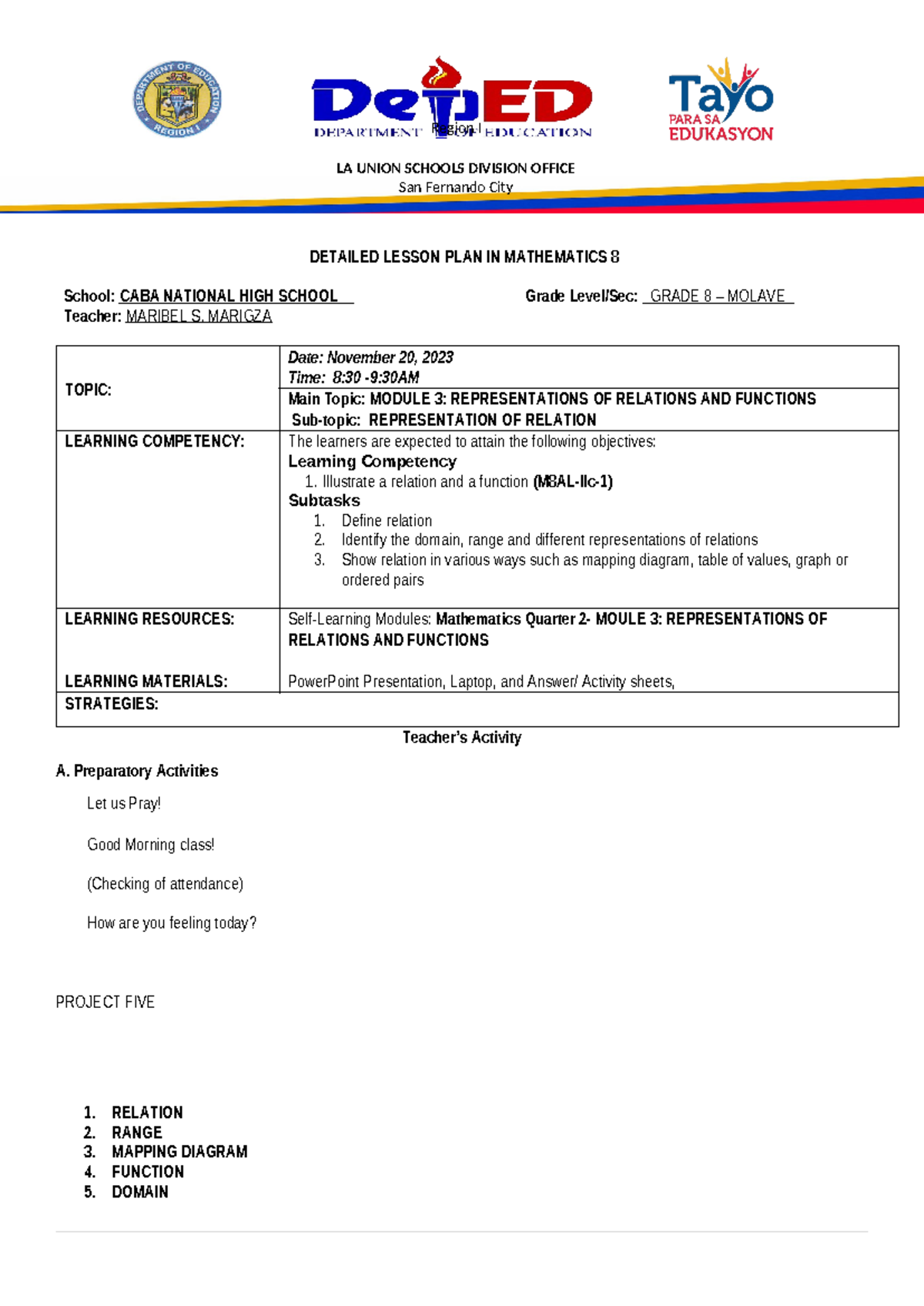 DLP MATH 8 DEMO Teaching - LA UNION SCHOOLS DIVISION OFFICE San ...