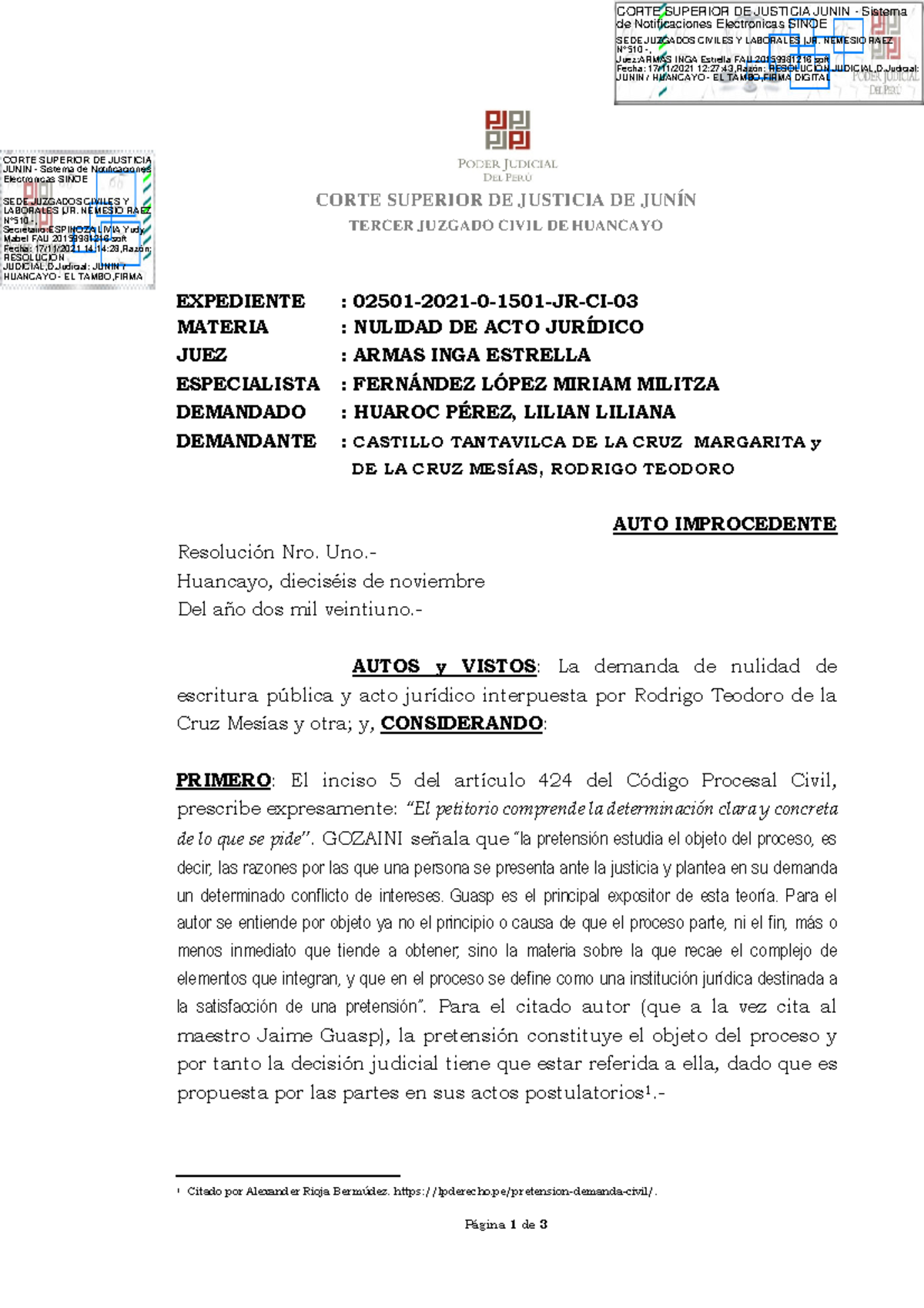 AUTO Admisorio - Página 1 de 3 CORTE SUPERIOR DE JUSTICIA DE JUNÍN ...